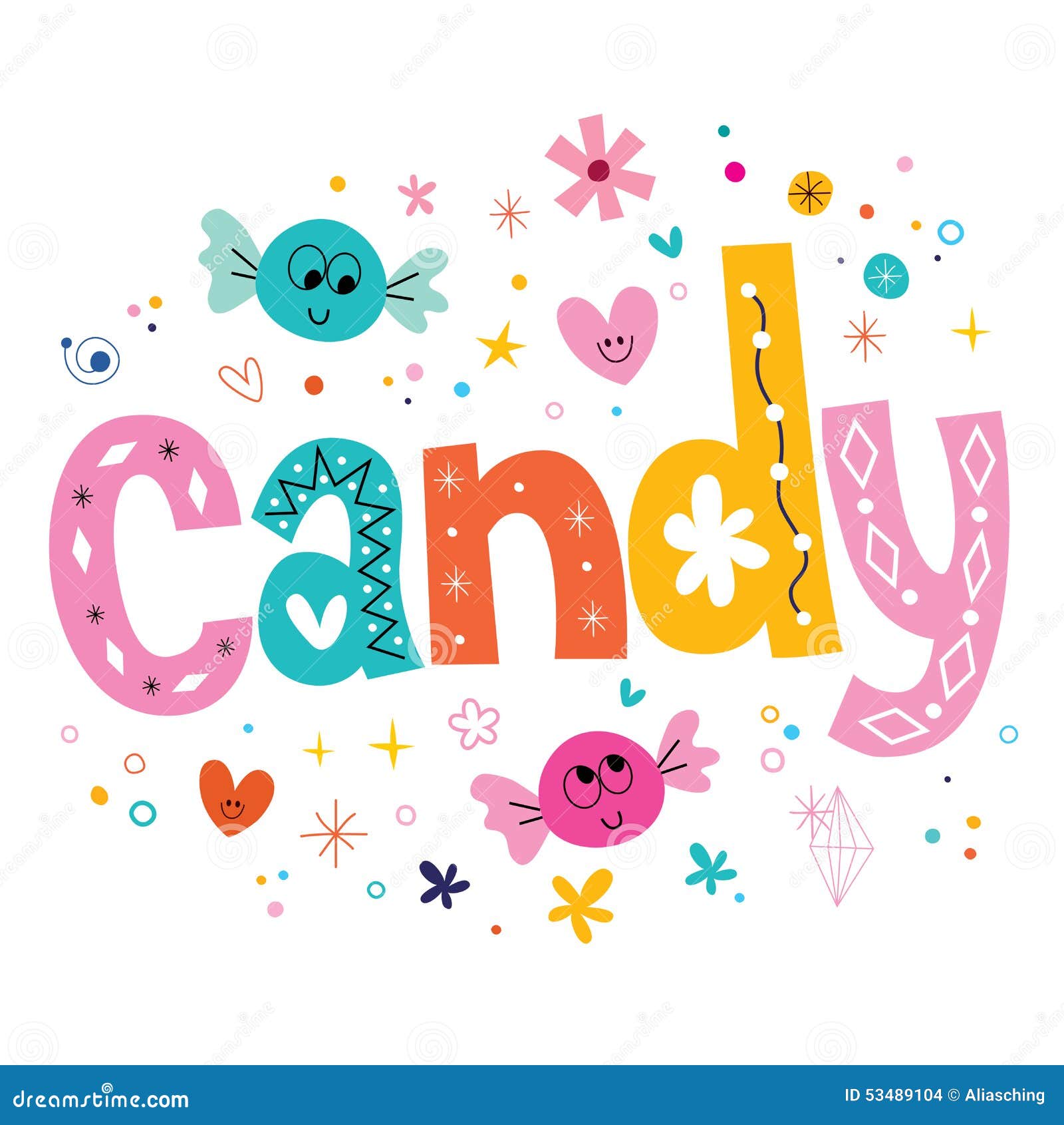 Candy stock vector. Illustration of characters, text - 53489104