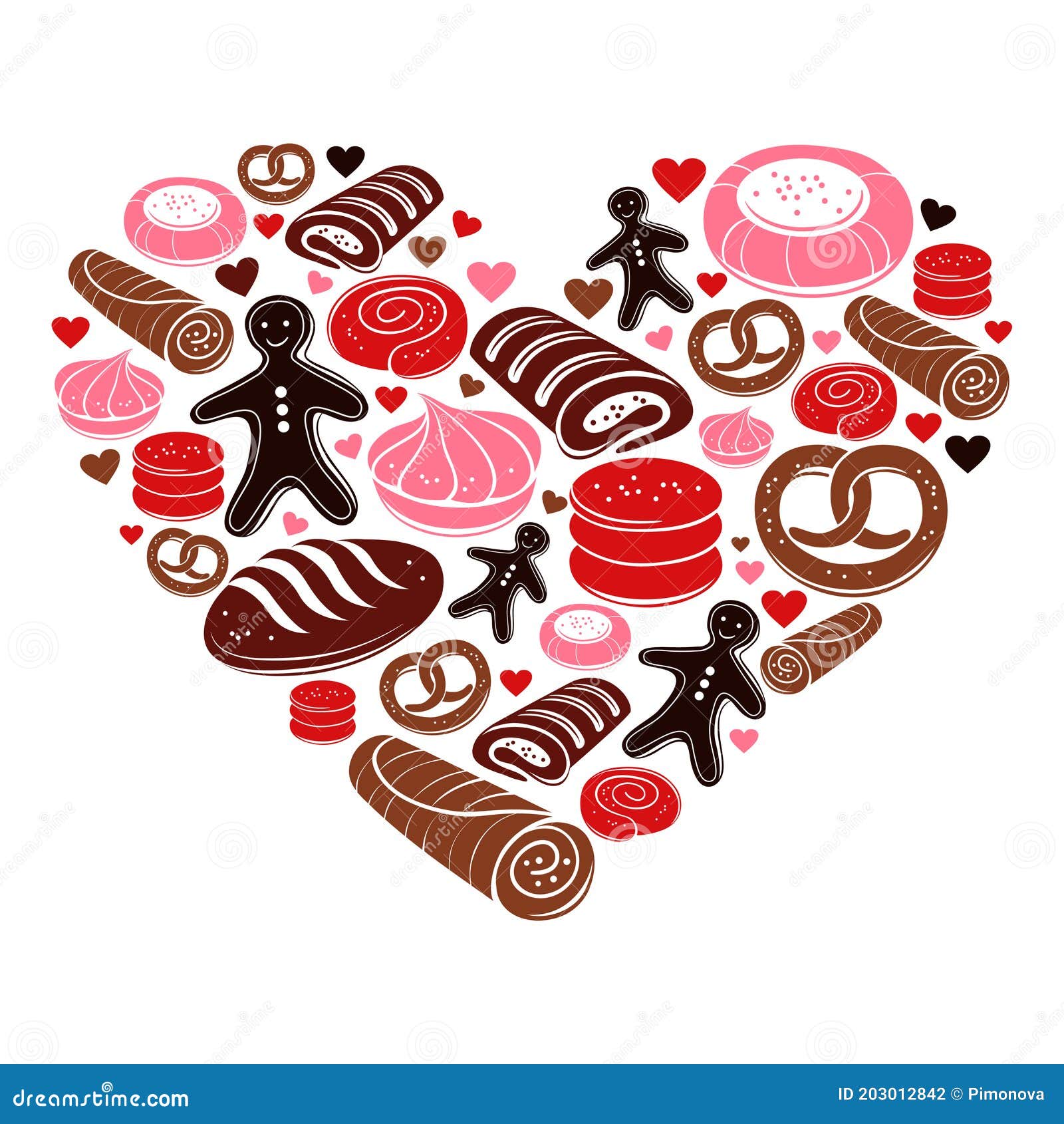 Candy Heart. Set of Sweet Bakery Icons Stock Vector - Illustration of ...