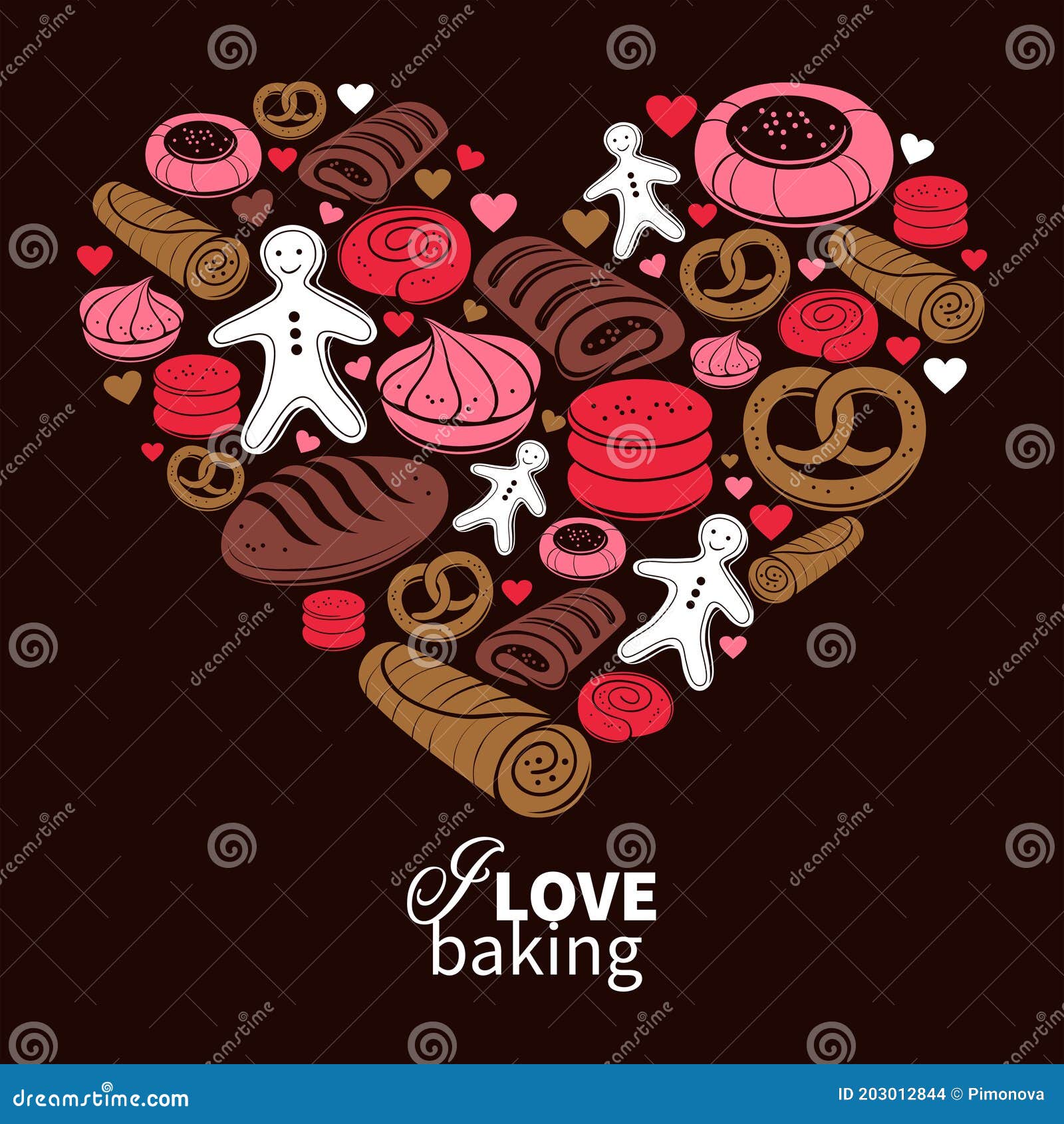 Candy Heart. Set of Sweet Bakery Icons Stock Vector - Illustration of ...