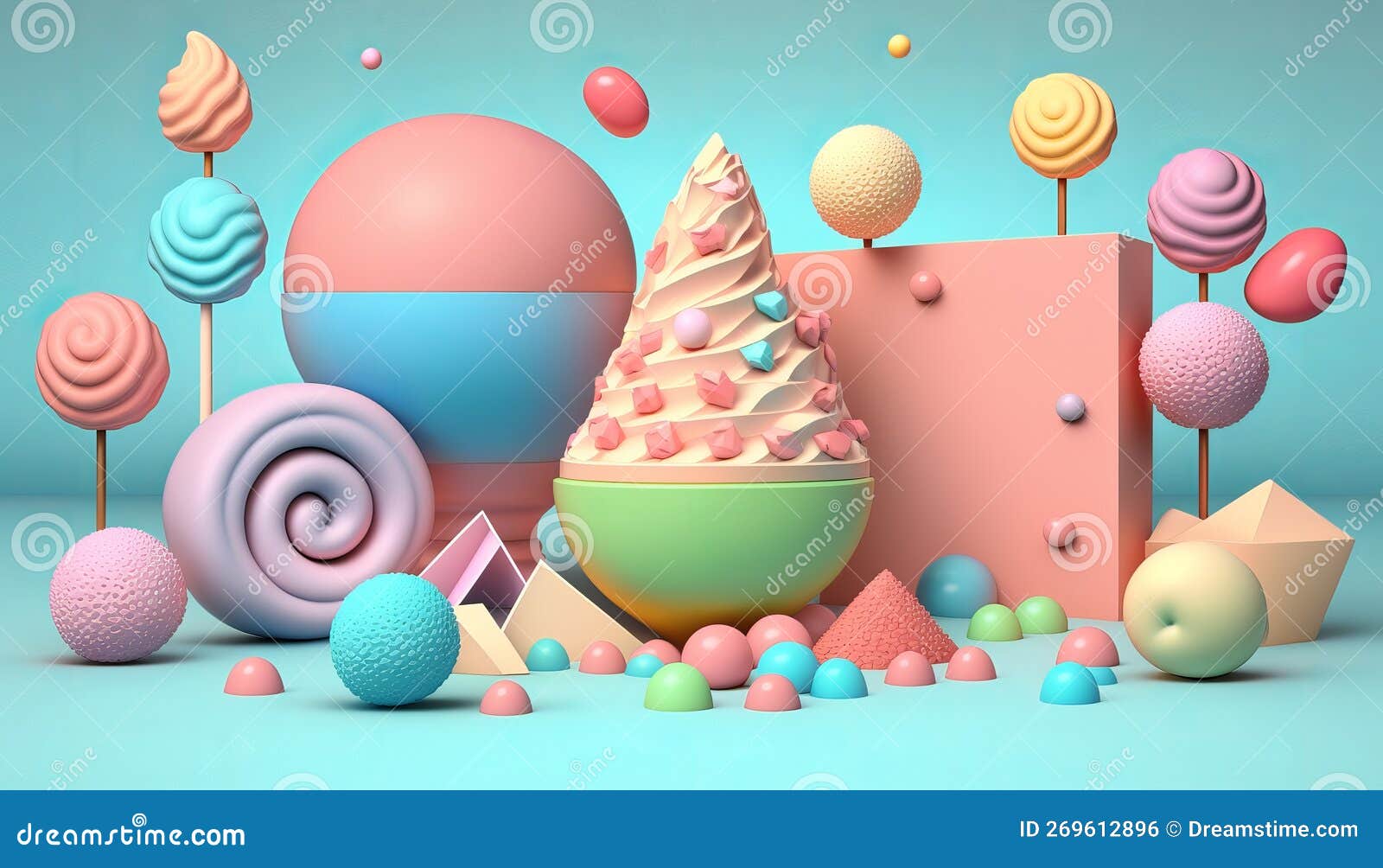 Candy and Ice Cream Composition. UI UX Background Stock Photo - Image ...