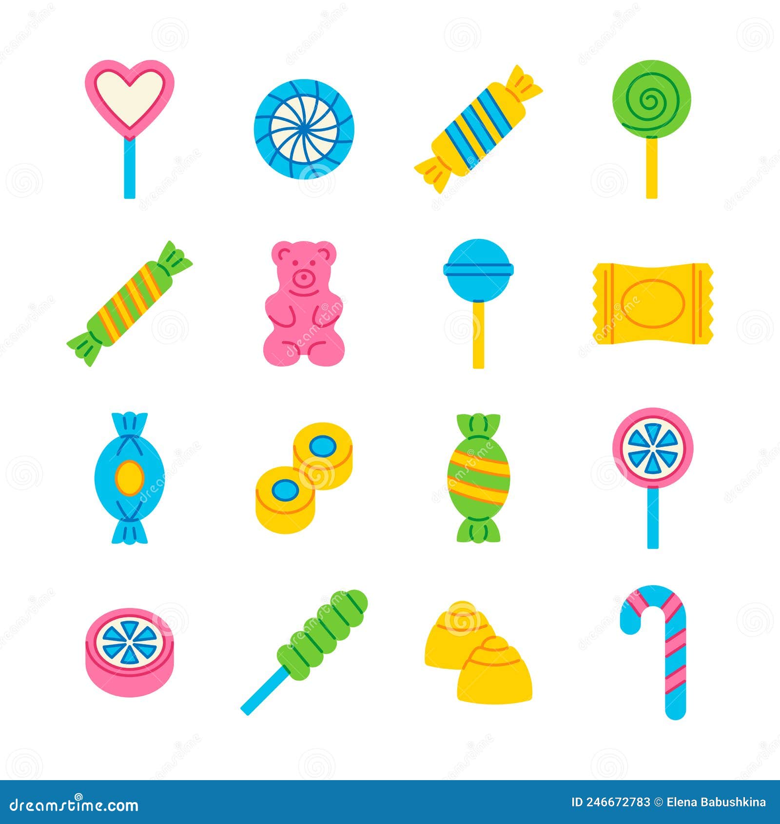 Collection Gummy Candy Vector Flat Illustration Vitamin Dessert Chewy ...