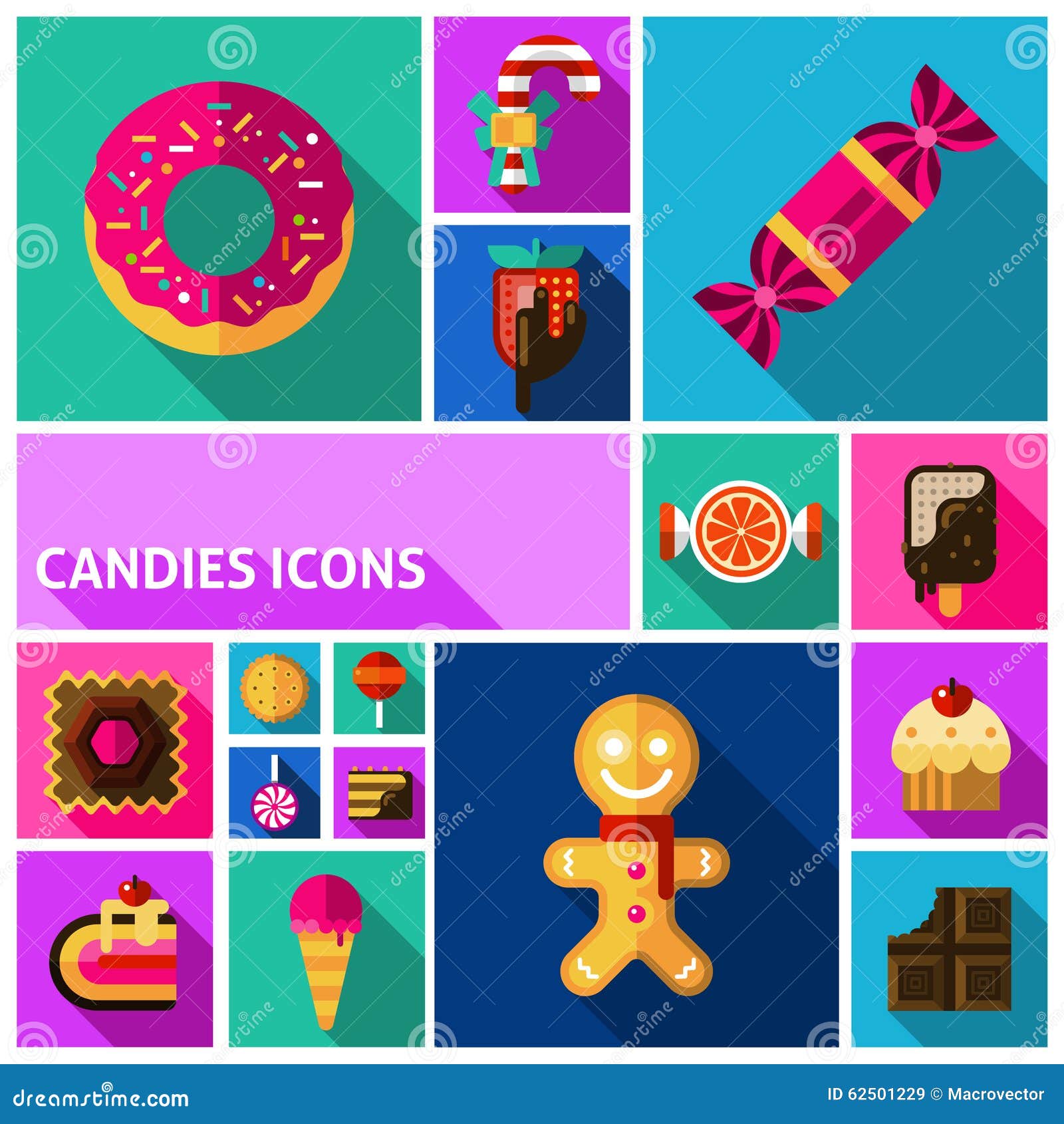 Candy Icons Set stock vector. Illustration of kids, holiday - 62501229