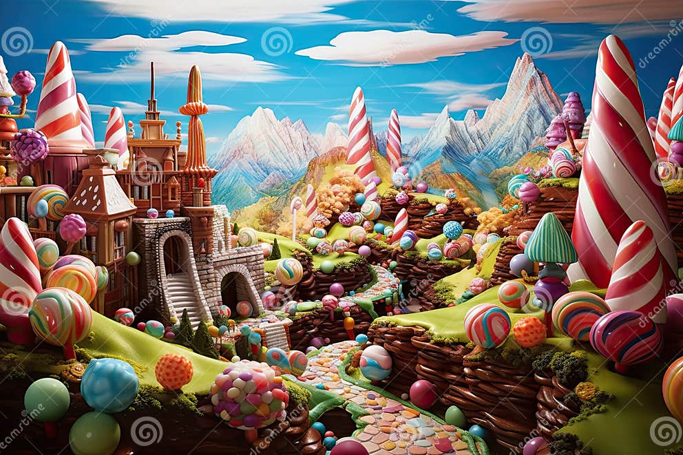 Candy Land with a Castle in the Background - 3d Render, AI Generated ...