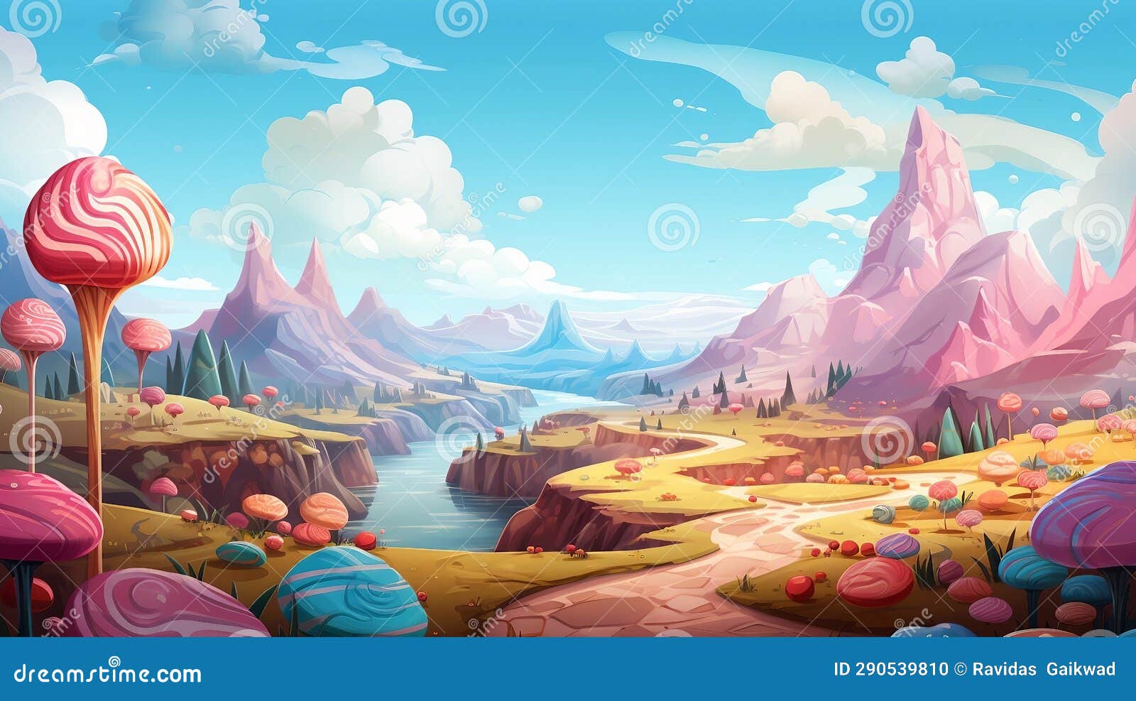 Candy Land with Sugary Mountains and Rivers Illustration AI Generated ...