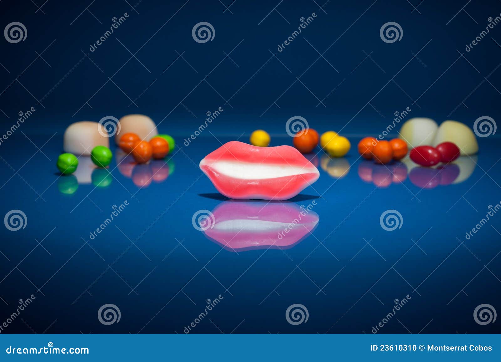 Candy Lips on Blue Background Stock Photo - Image of confection ...