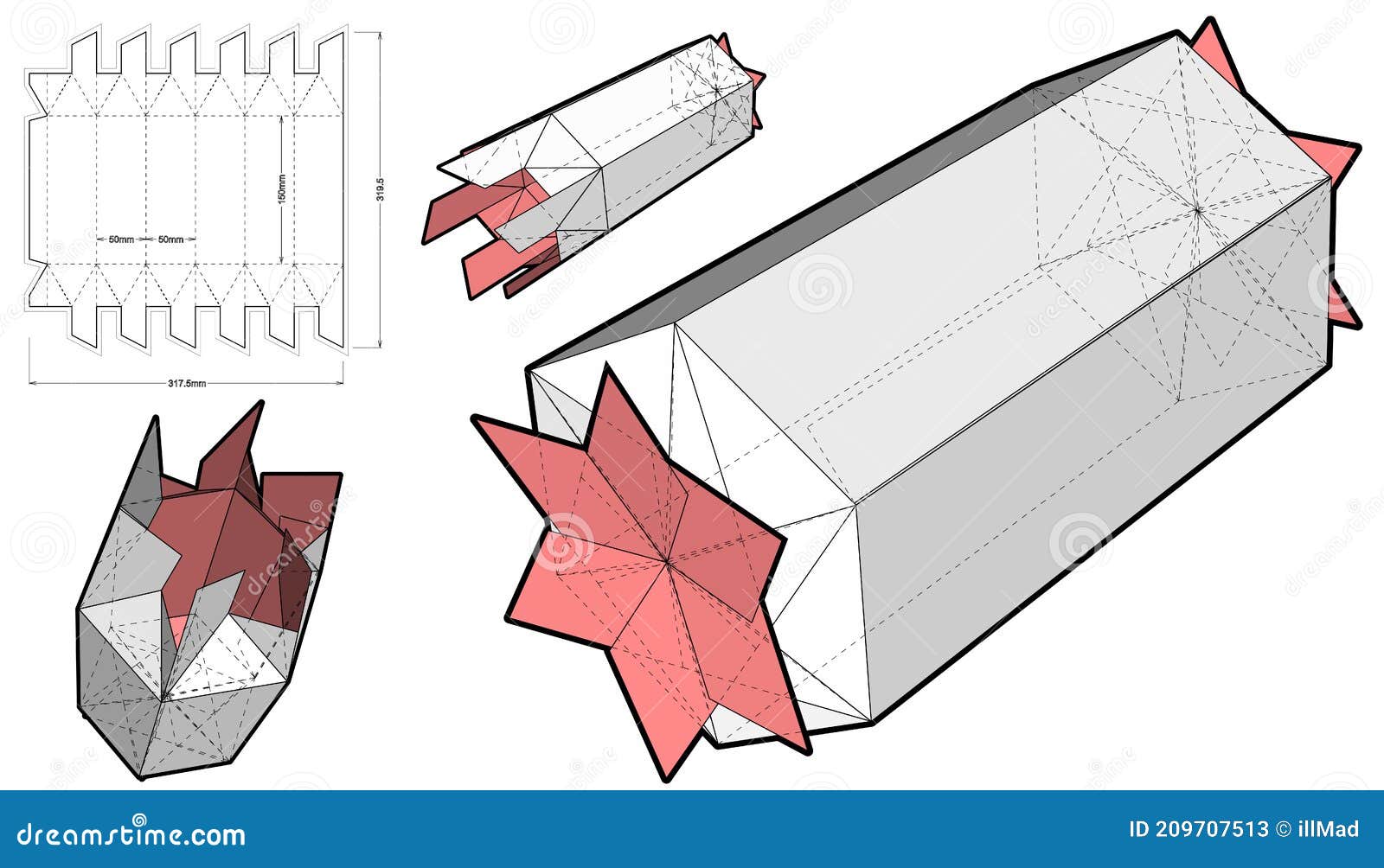 Candy Model Box and Die-cut Pattern. Stock Vector - Illustration of ...