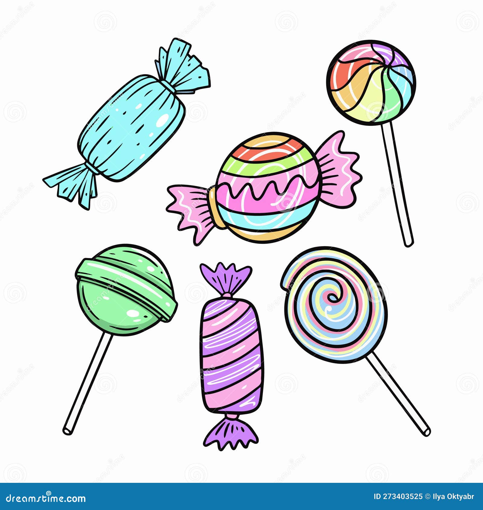 Candy Set Outline Style Colorful Vector Illustration. Stock Vector ...