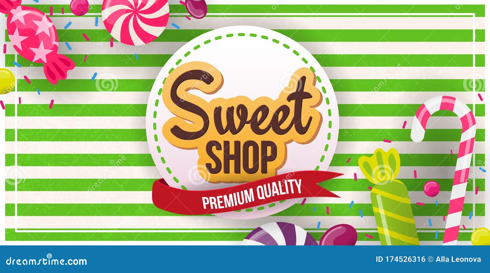 Candy Shop Banner with Sweets on the Retro Background. Stock Vector ...