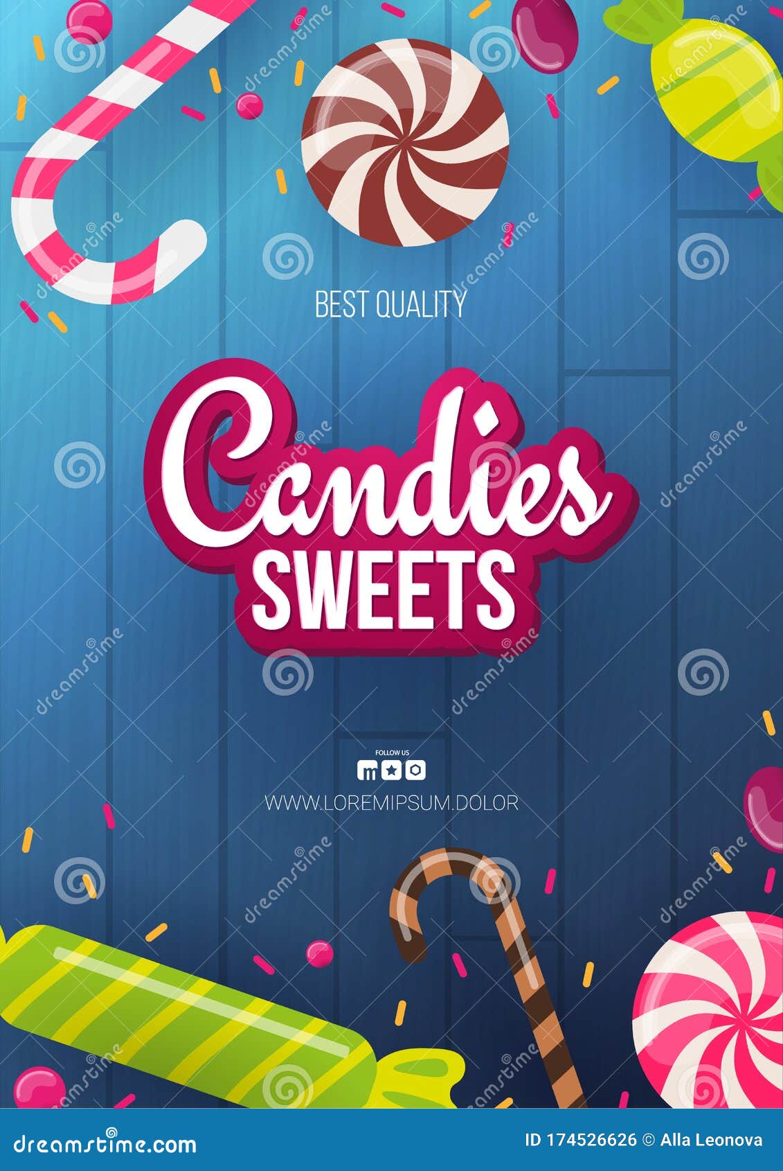 Candy Shop Banner with Sweets on the Wooden Background. Stock Vector ...