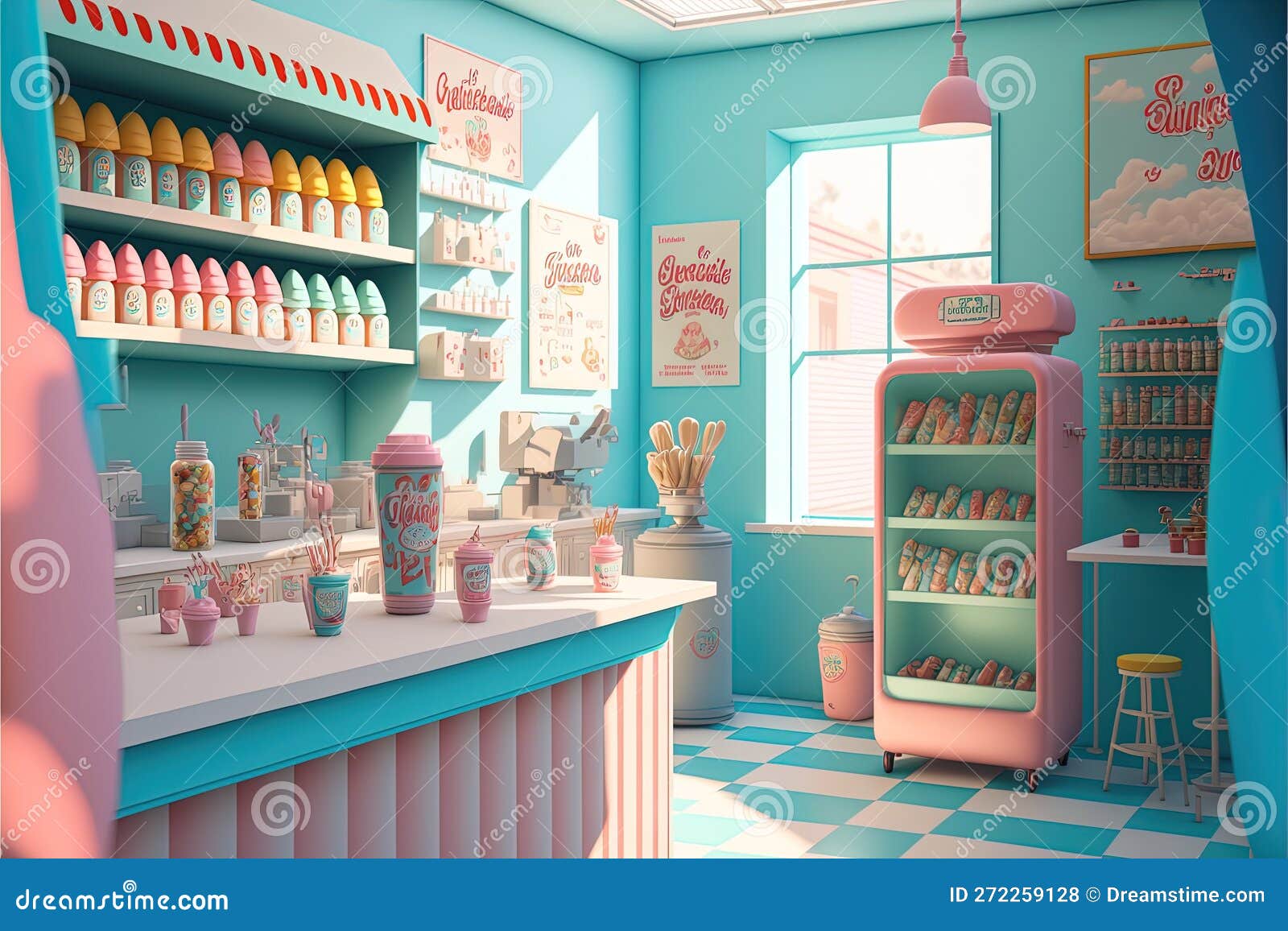 Candy Shop Interior in Pastel Colors. Generative Ai Stock Illustration ...