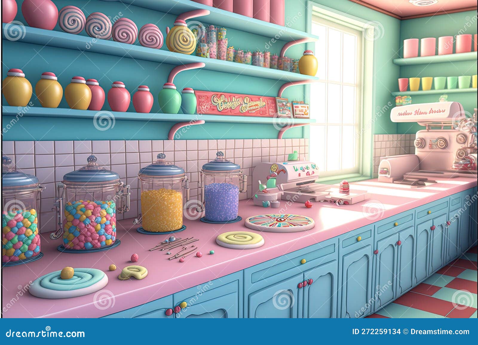 Candy Shop Interior in Pastel Colors. Generative Ai Stock Illustration ...