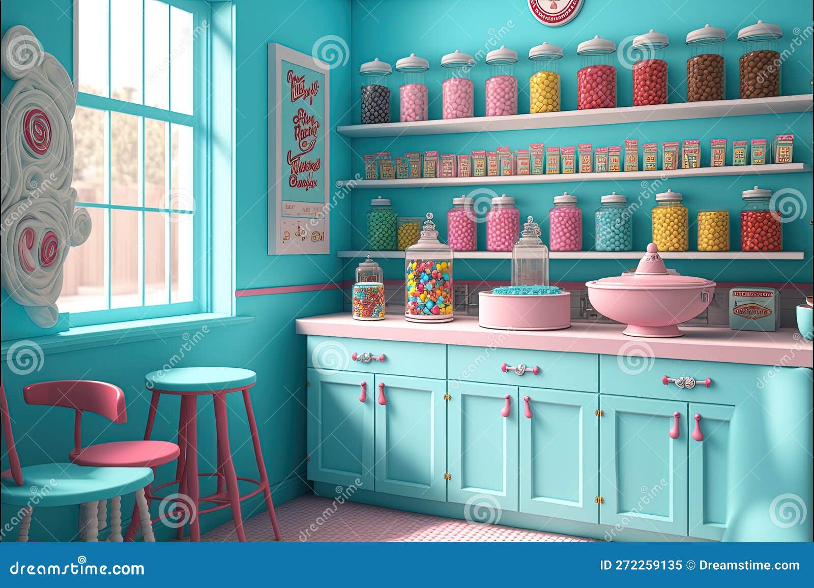 Candy Shop Interior in Pastel Colors. Generative Ai Stock Illustration ...