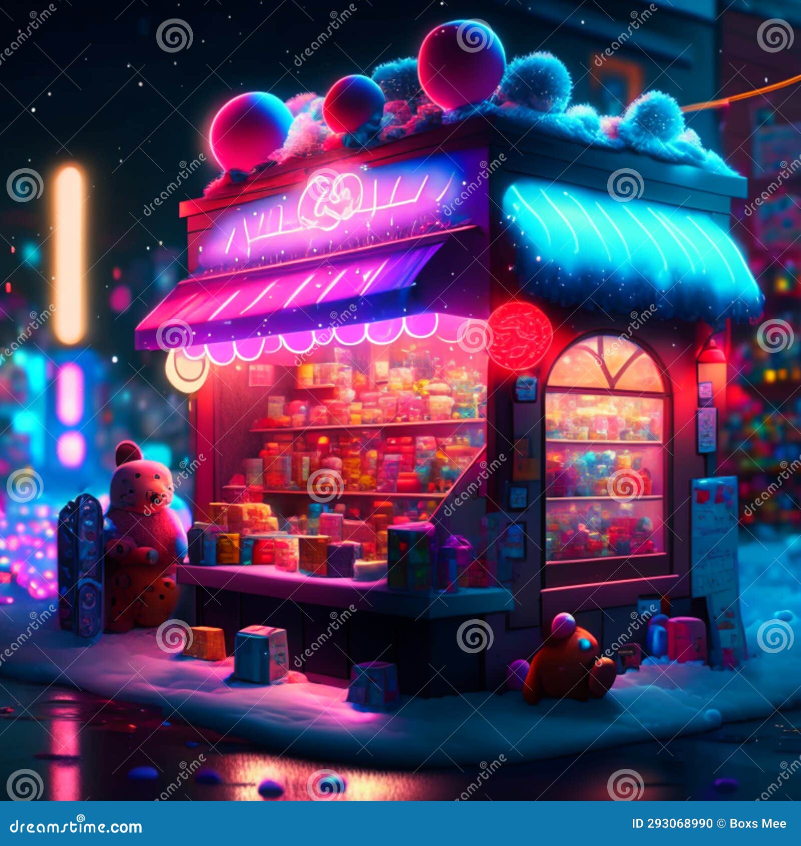 Candy Shop at Night, 3d Rendering. Computer Digital Drawing Stock ...