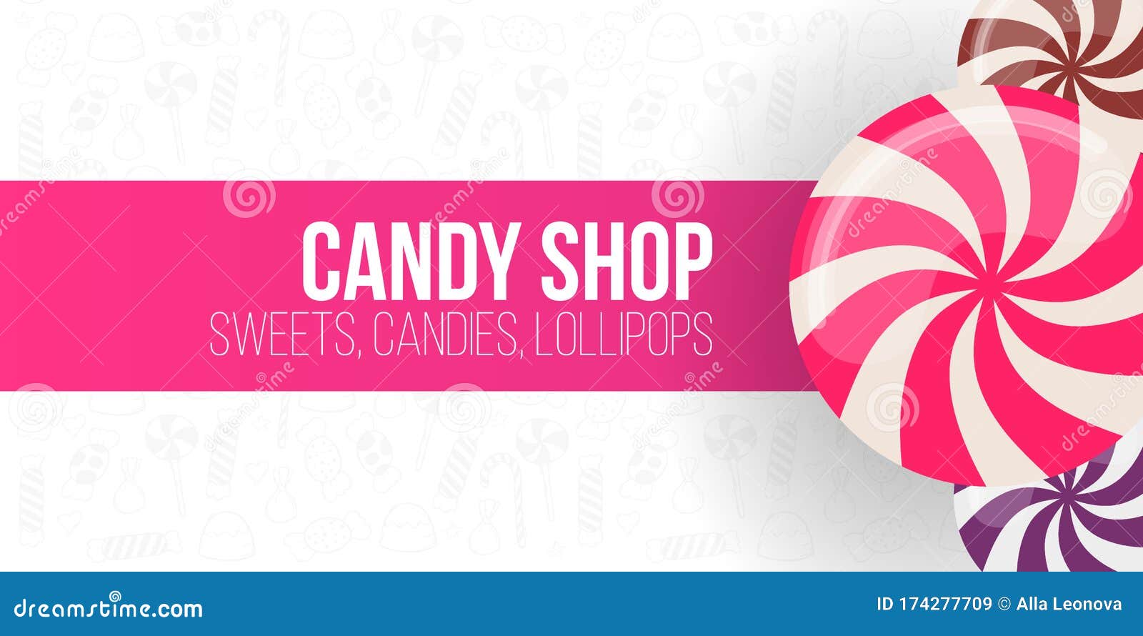 Candy Shop Pink Banner with Sweets on the Hand Draw Doodle Background ...