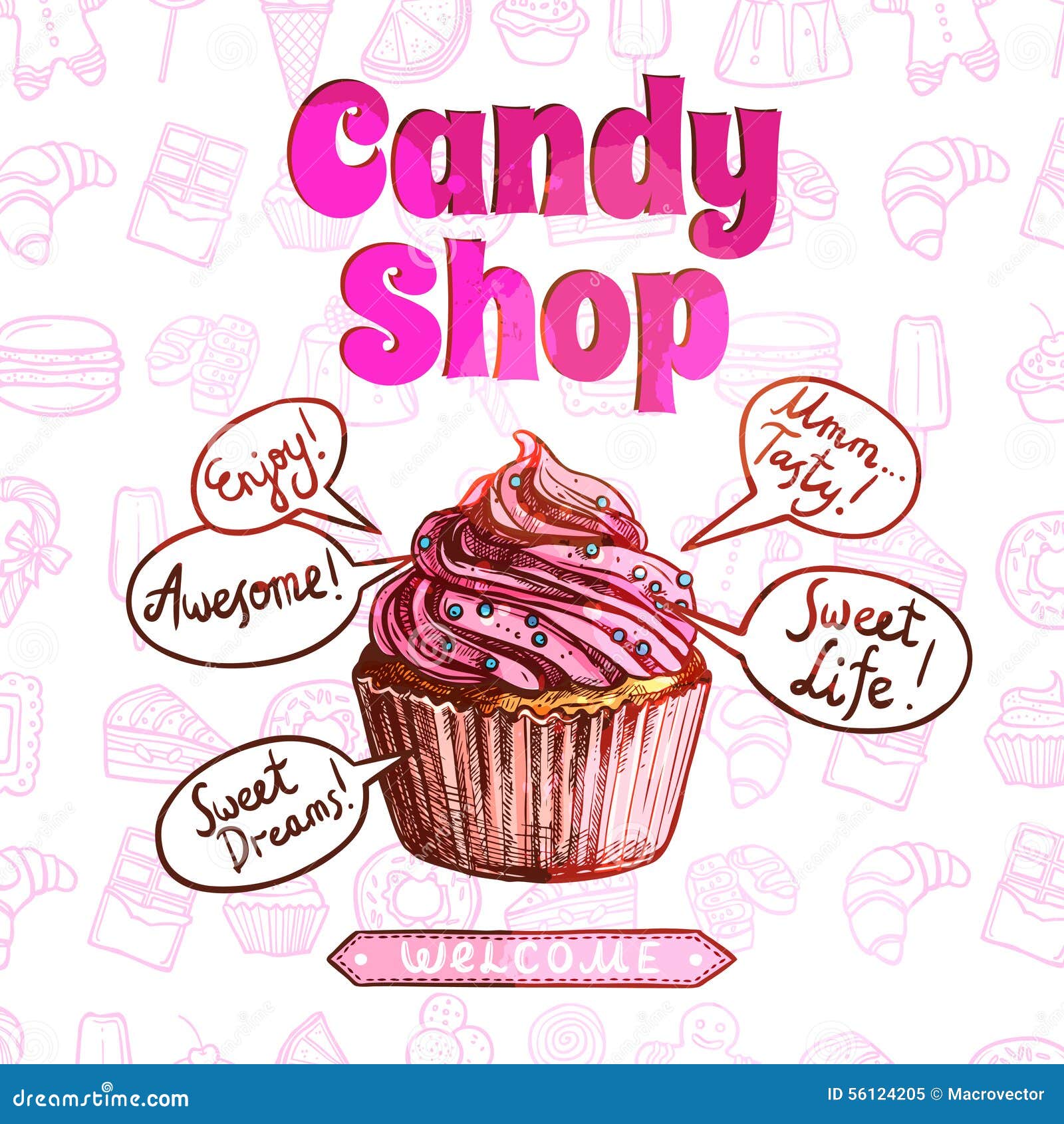 Candy Shop Poster stock vector. Illustration of drawn - 56124205