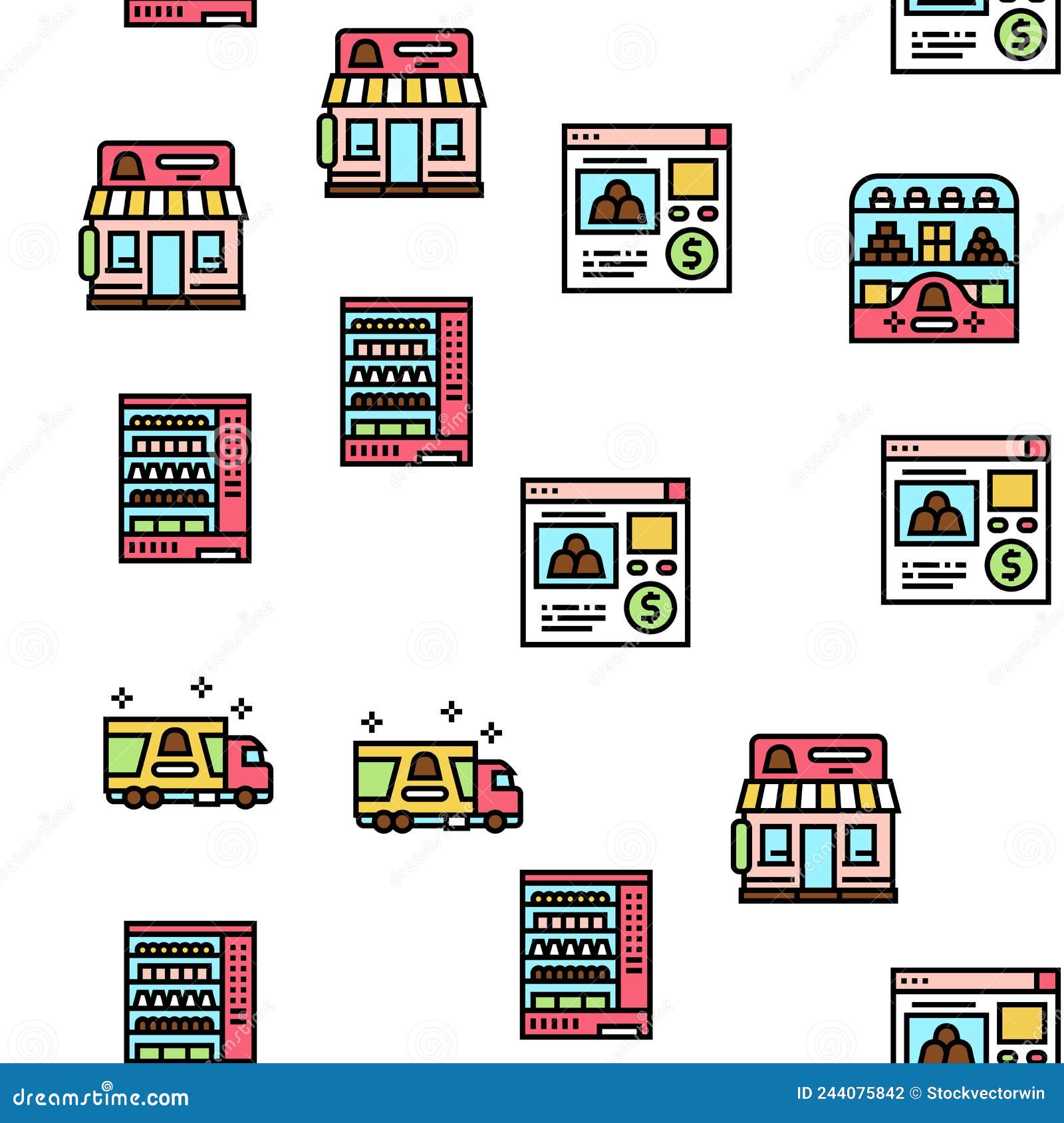 Candy Shop Product Vector Seamless Pattern Stock Vector - Illustration ...