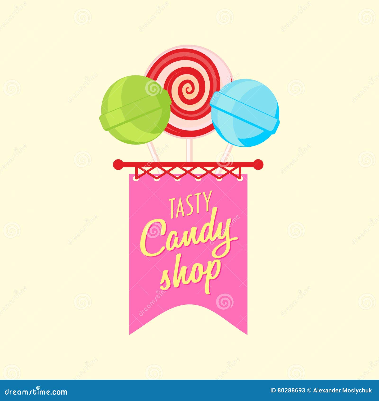 Candy Shop or Store Logo, Label or Badge Design with Three Lollipops ...