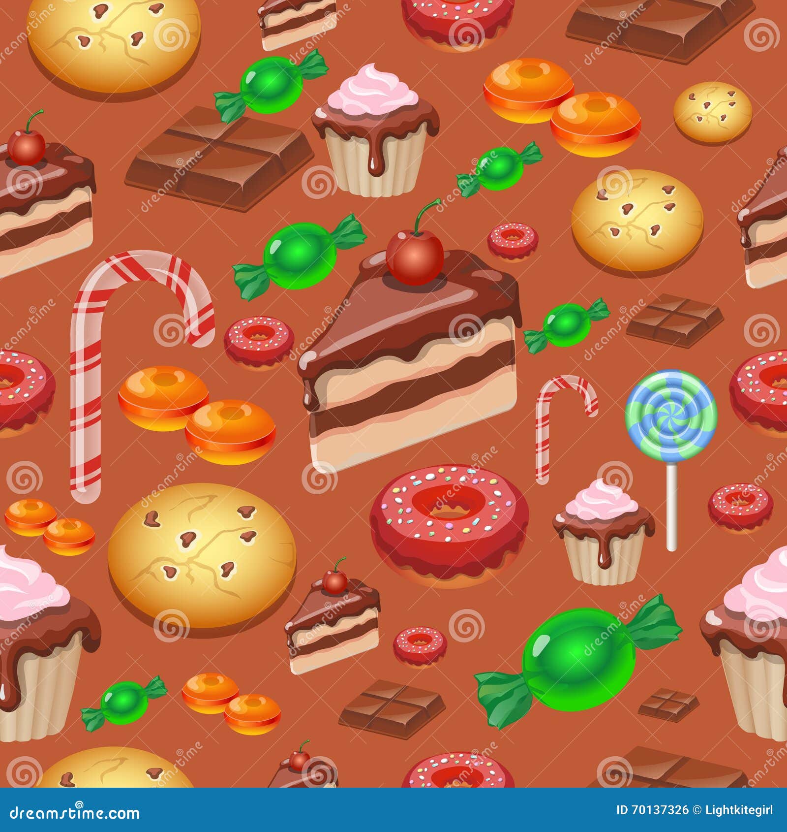 Candy, Sweets and Cakes Seamless Pattern Background, Vector ...