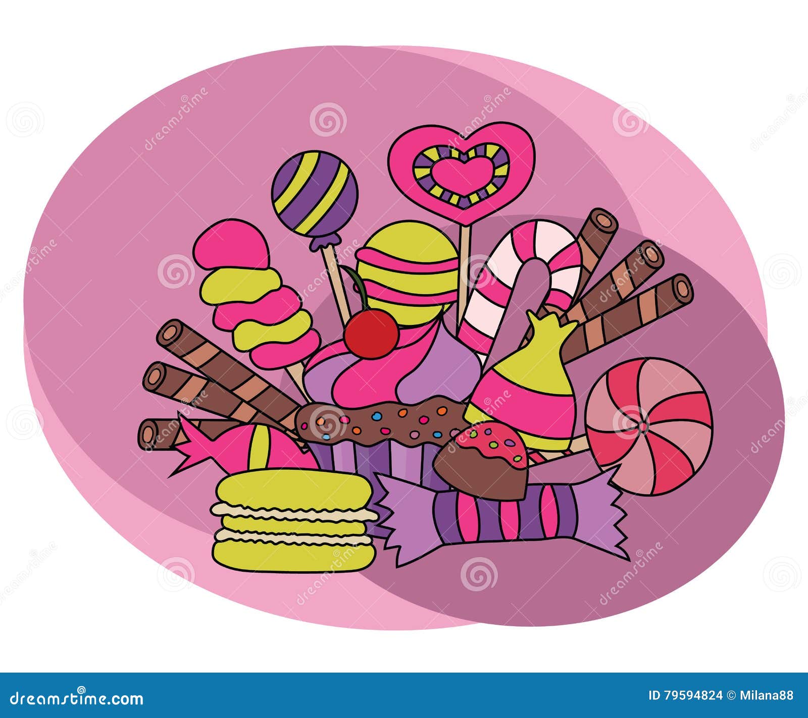 Candy and Sweets Design Set. Cartoon Free Hand Draw Doodle Stock Vector ...