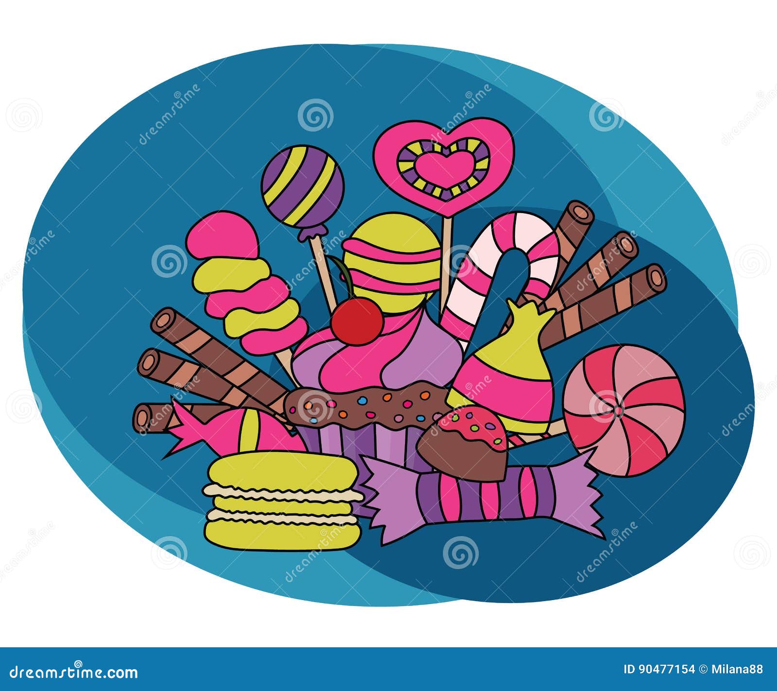 Candy and Sweets Design Set. Cartoon Free Hand Draw Doodle. Stock ...