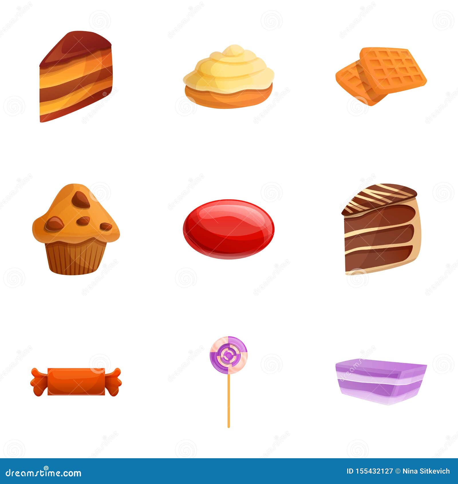 Candy Sweets Icon Set, Cartoon Style Stock Vector - Illustration of ...