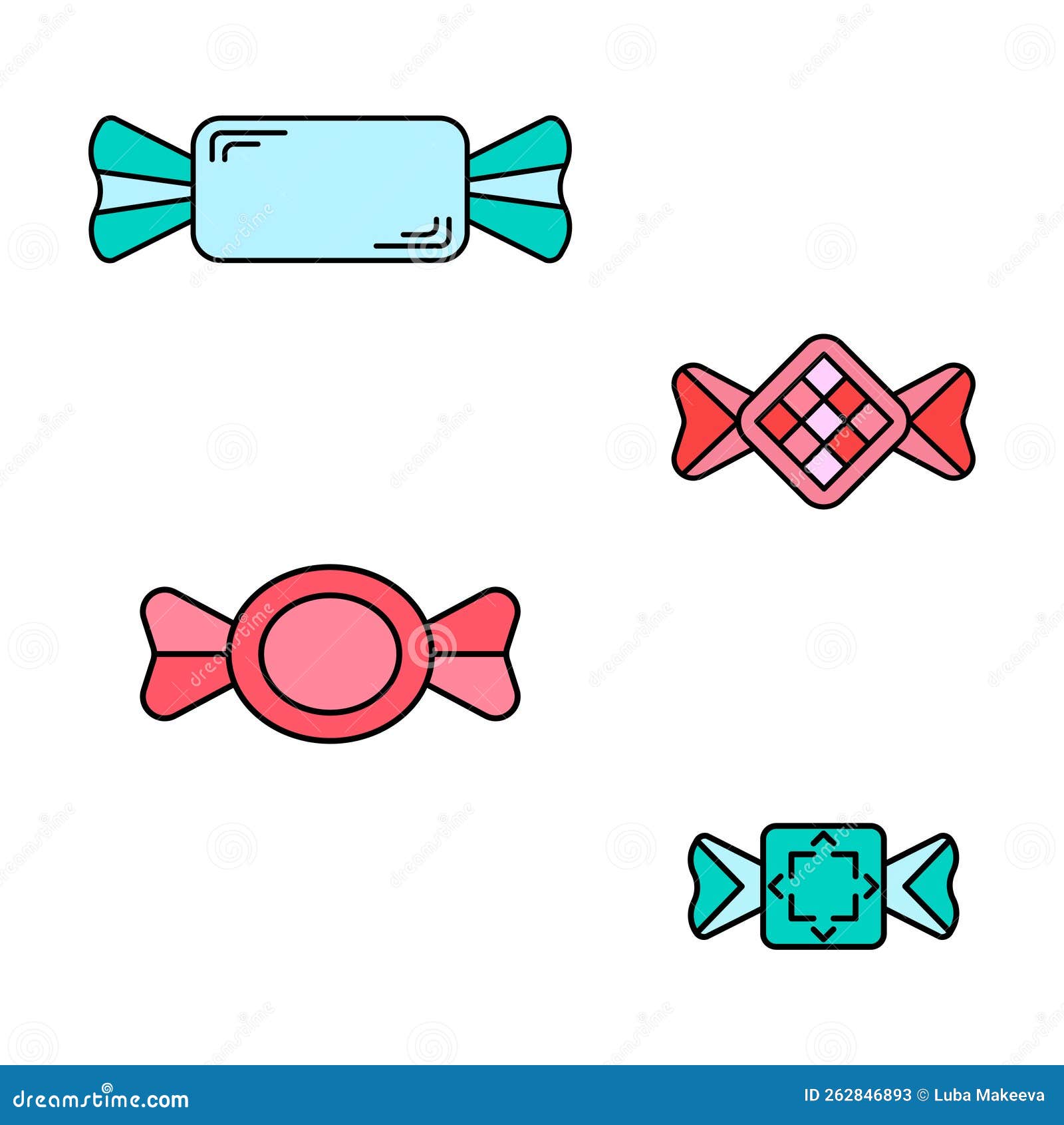 Candy Vector Icon. Flat Colorful Set of Sweets Logo with Lines Stock ...