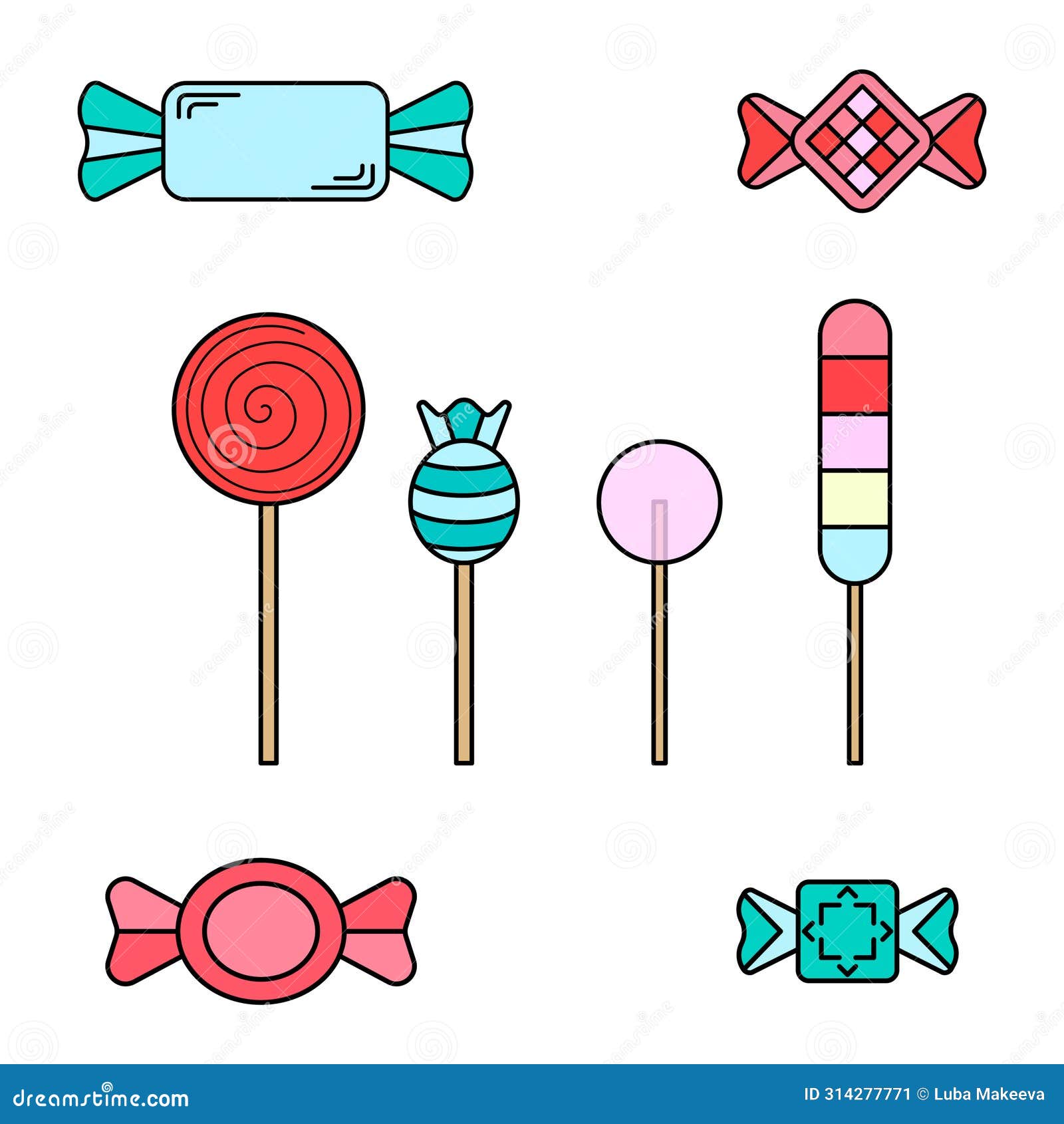 Candy Vector Icon. Flat Colorful Set of Sweets Logo with Lines Stock ...