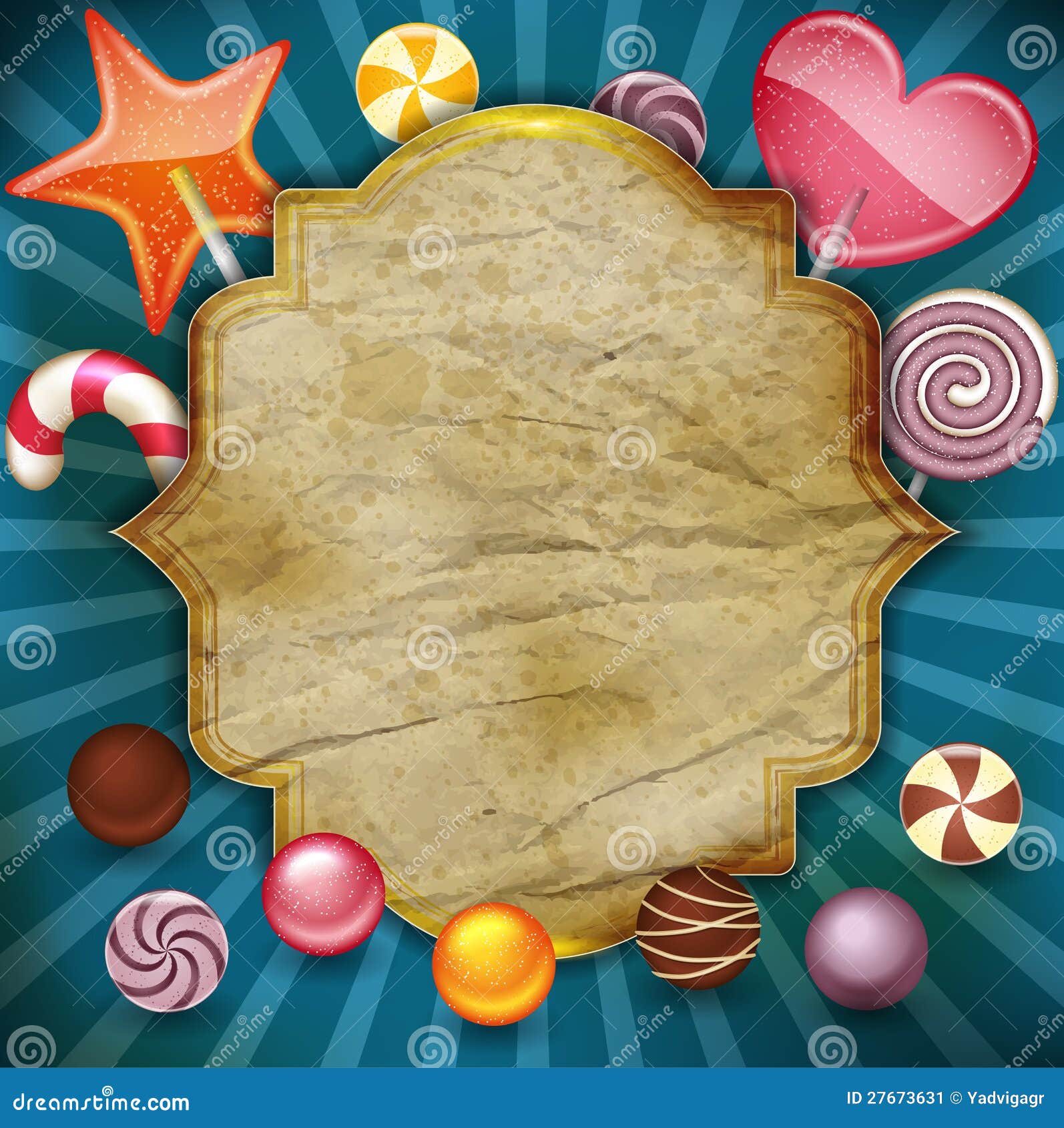 Candy with vintage label stock vector. Illustration of star - 27673631