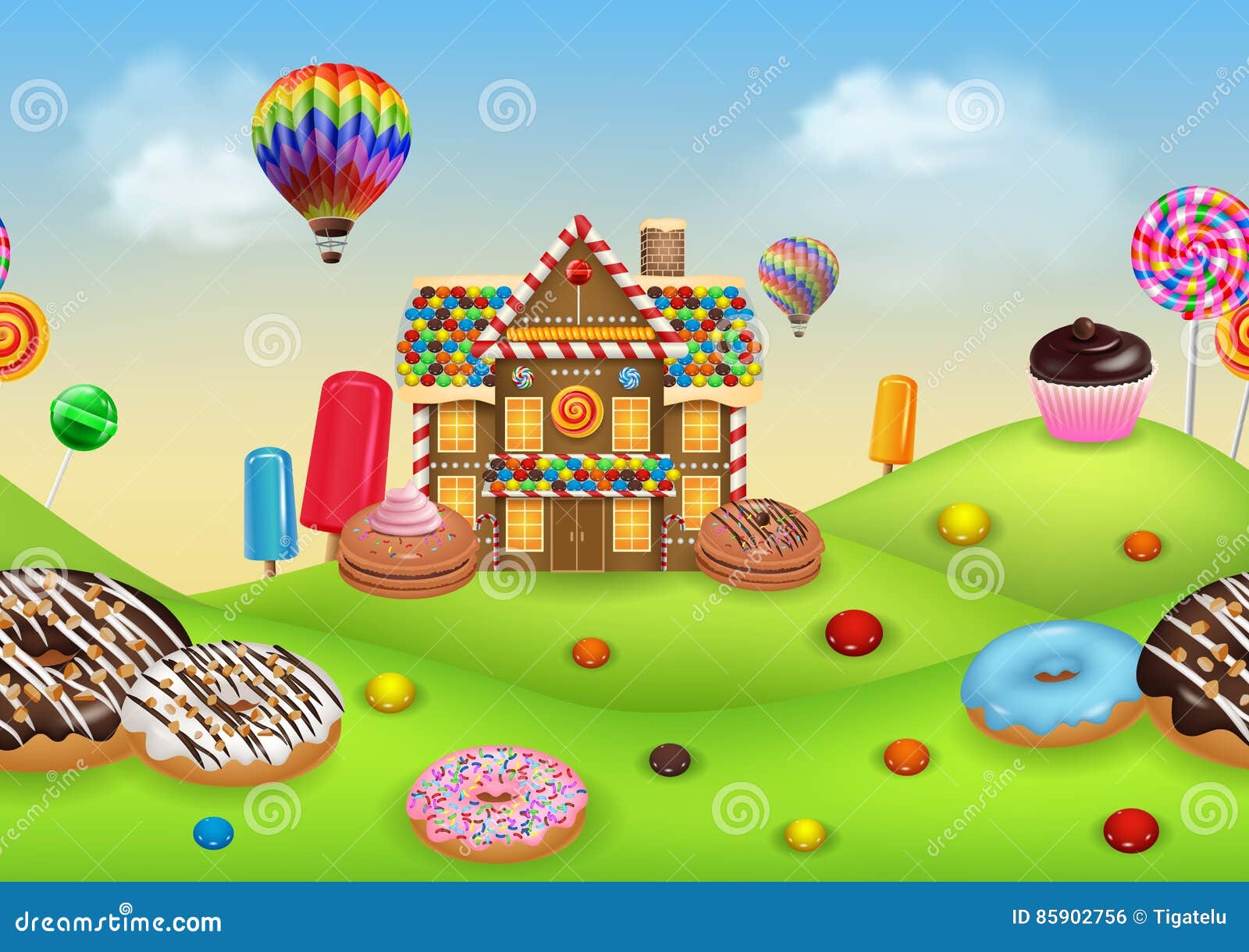 Candyland With Gingerbread House Cartoon Vector | CartoonDealer.com ...