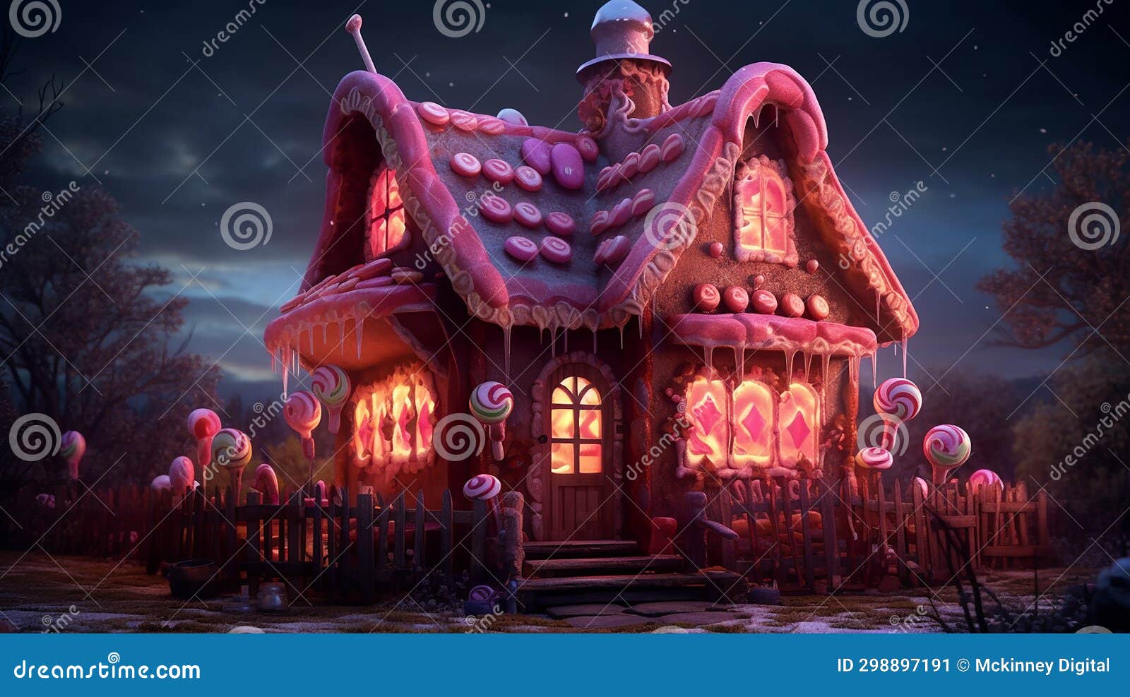 Candyland Home during Winter at Night. Stock Illustration ...