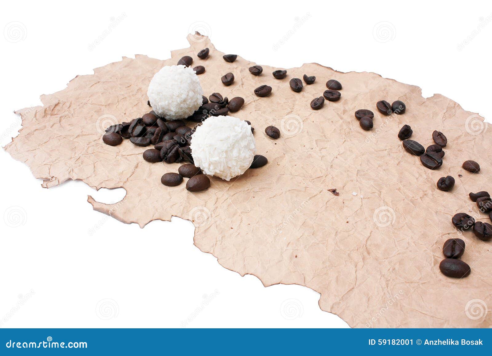 Candys and Grains of Coffee on a Singed Paper Stock Image - Image of ...