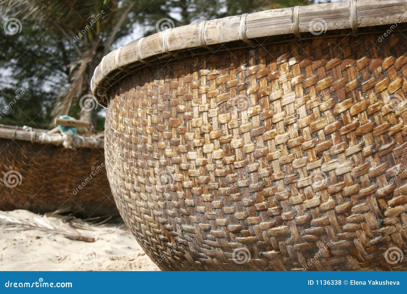 Cane basket on beach stock photo. Image of nature, summer - 1136338
