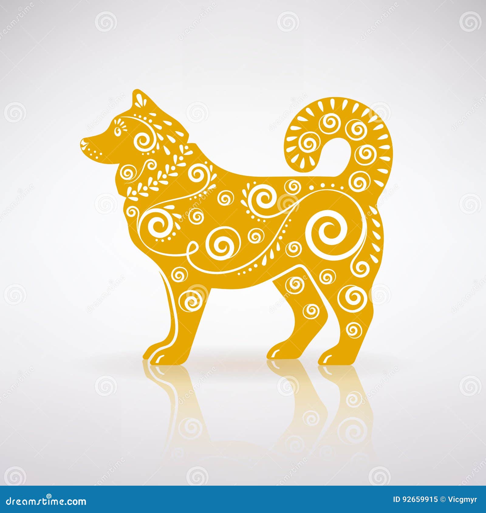 Cane Giallo Stilizzato Con L'ornamento Illustrazione Vettoriale ...