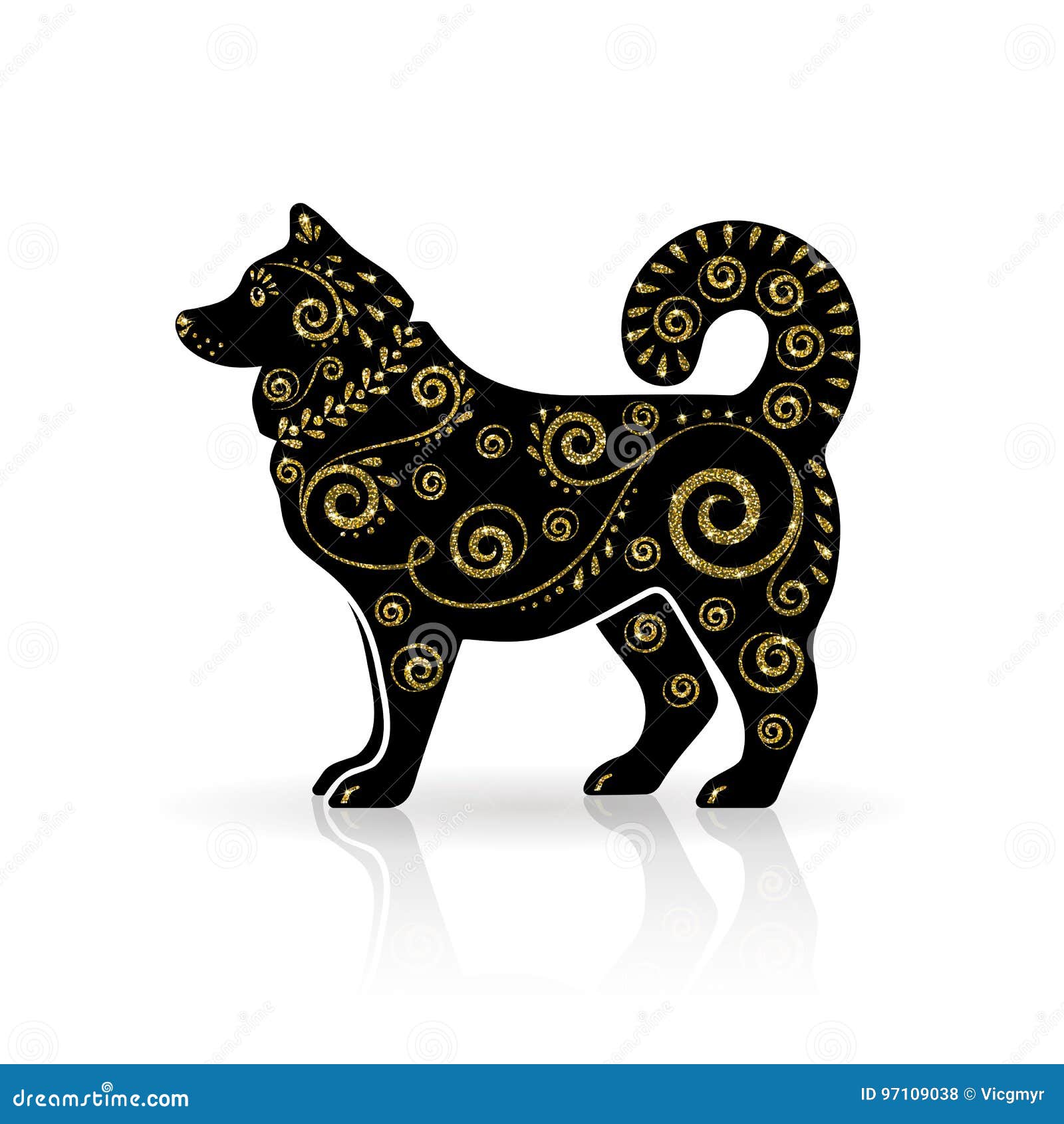 Cane Stilizzato Con L'ornamento Dell'oro Illustrazione Vettoriale ...