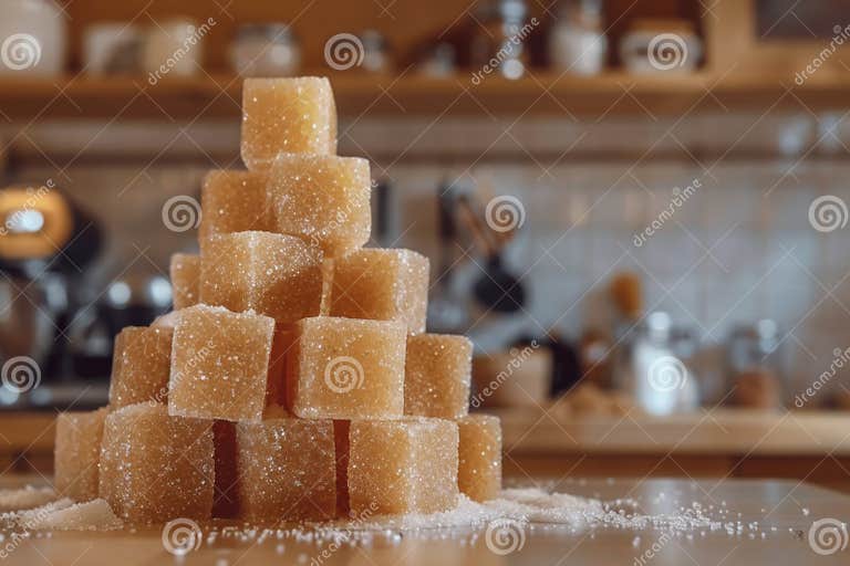 Cane Sugar Cubes Stacked in a Pyramid on Kitchen Table Stock Photo ...