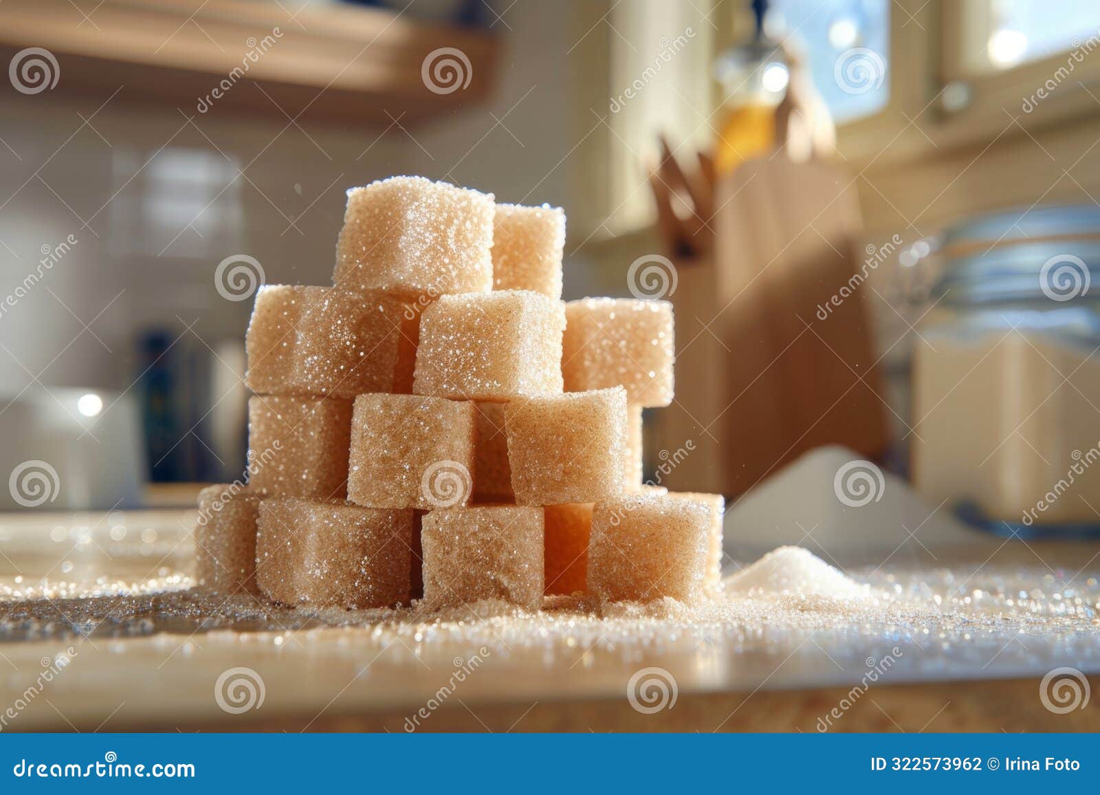 Cane Sugar Cubes Stacked in a Pyramid on Kitchen Table Stock Photo ...