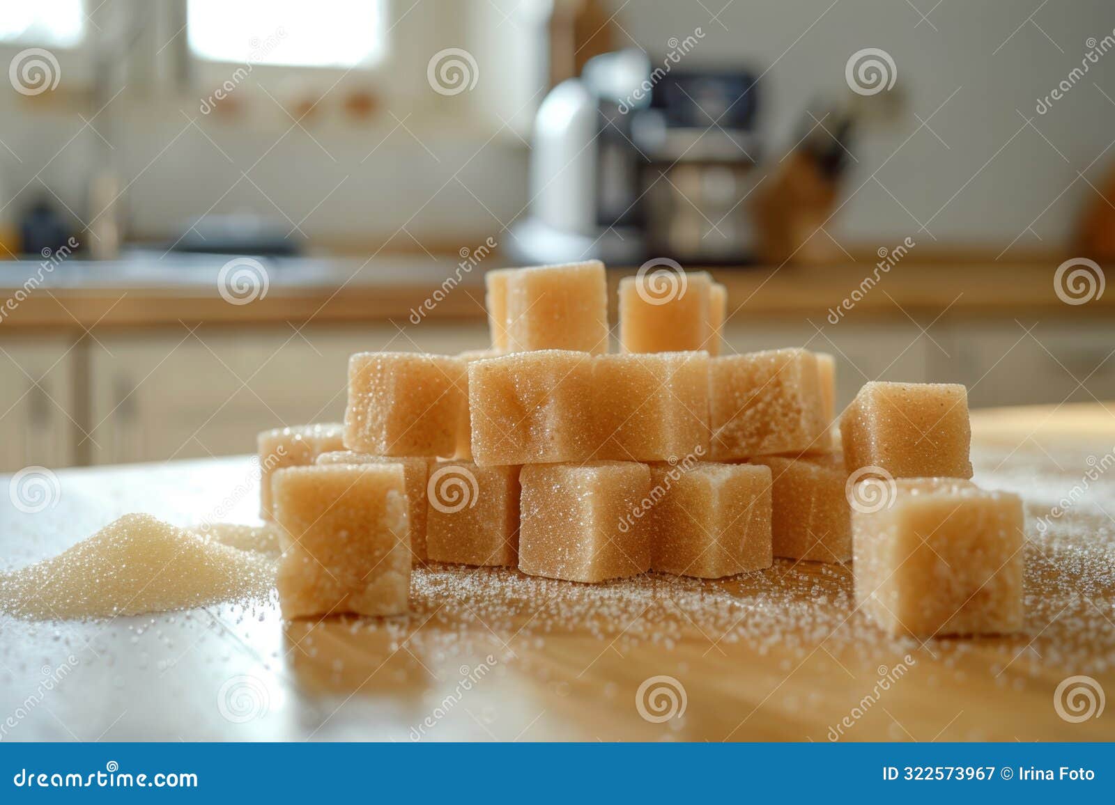 Cane Sugar Cubes Stacked in a Pyramid on Kitchen Table Stock Image ...