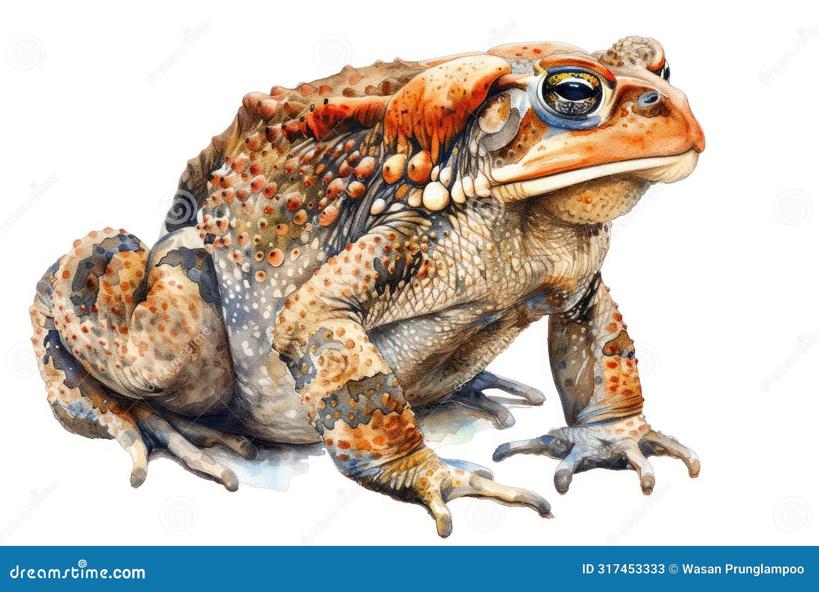Cane Toad, Pastel-colored, in Hand-drawn Style, Watercolor, Isolated on ...