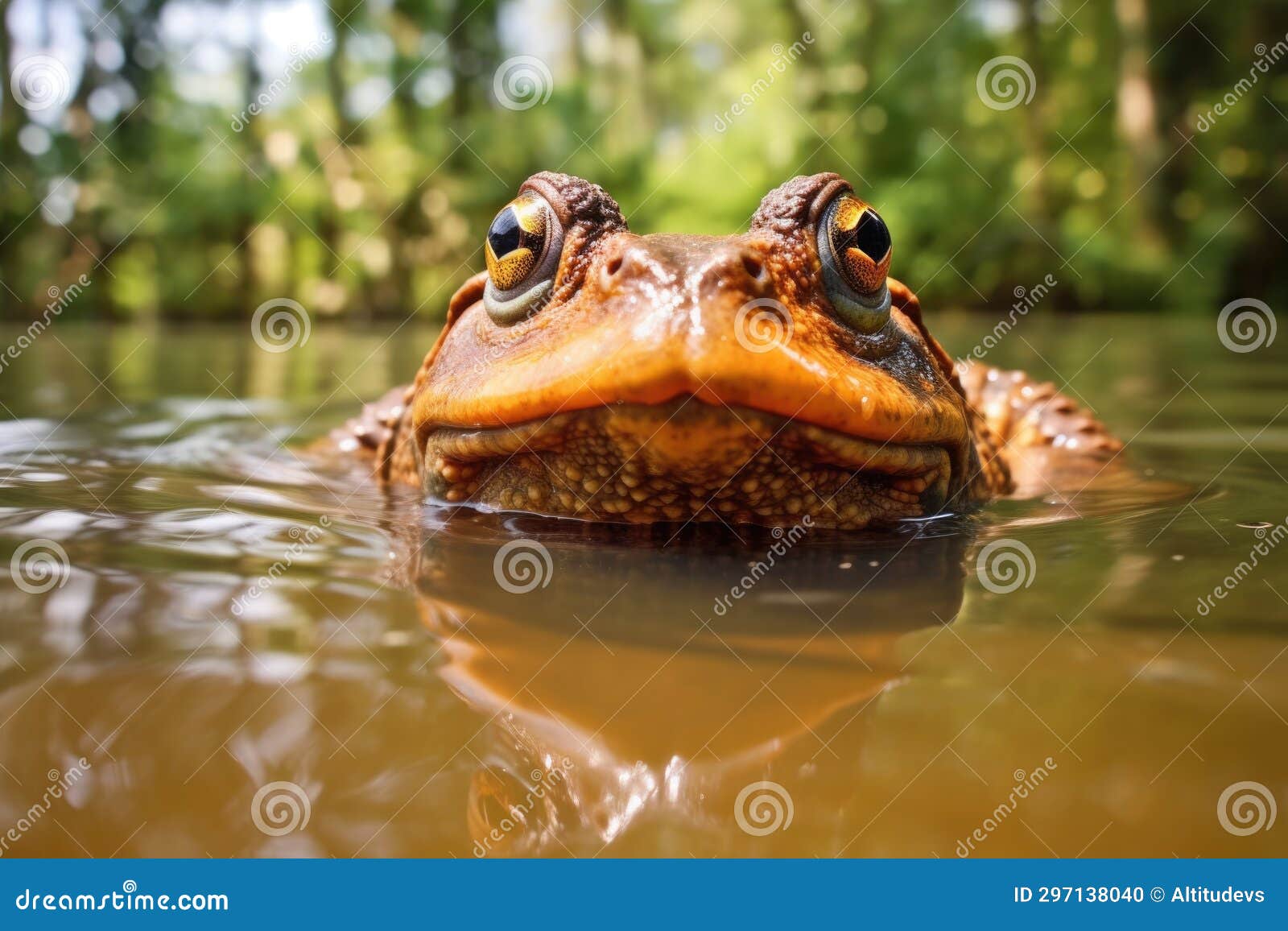 Cane toad in swampy water stock photo. Image of nature - 297138040