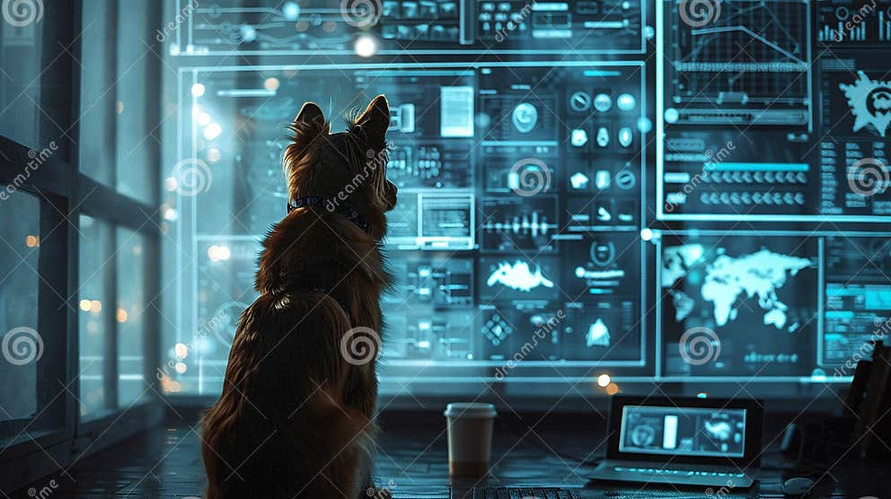 Canine Cyber Analyst at Work Stock Illustration - Illustration of ...