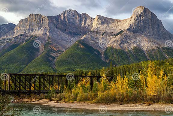 Canmore Mountains in a Fall River Valley Stock Image - Image of autumn ...