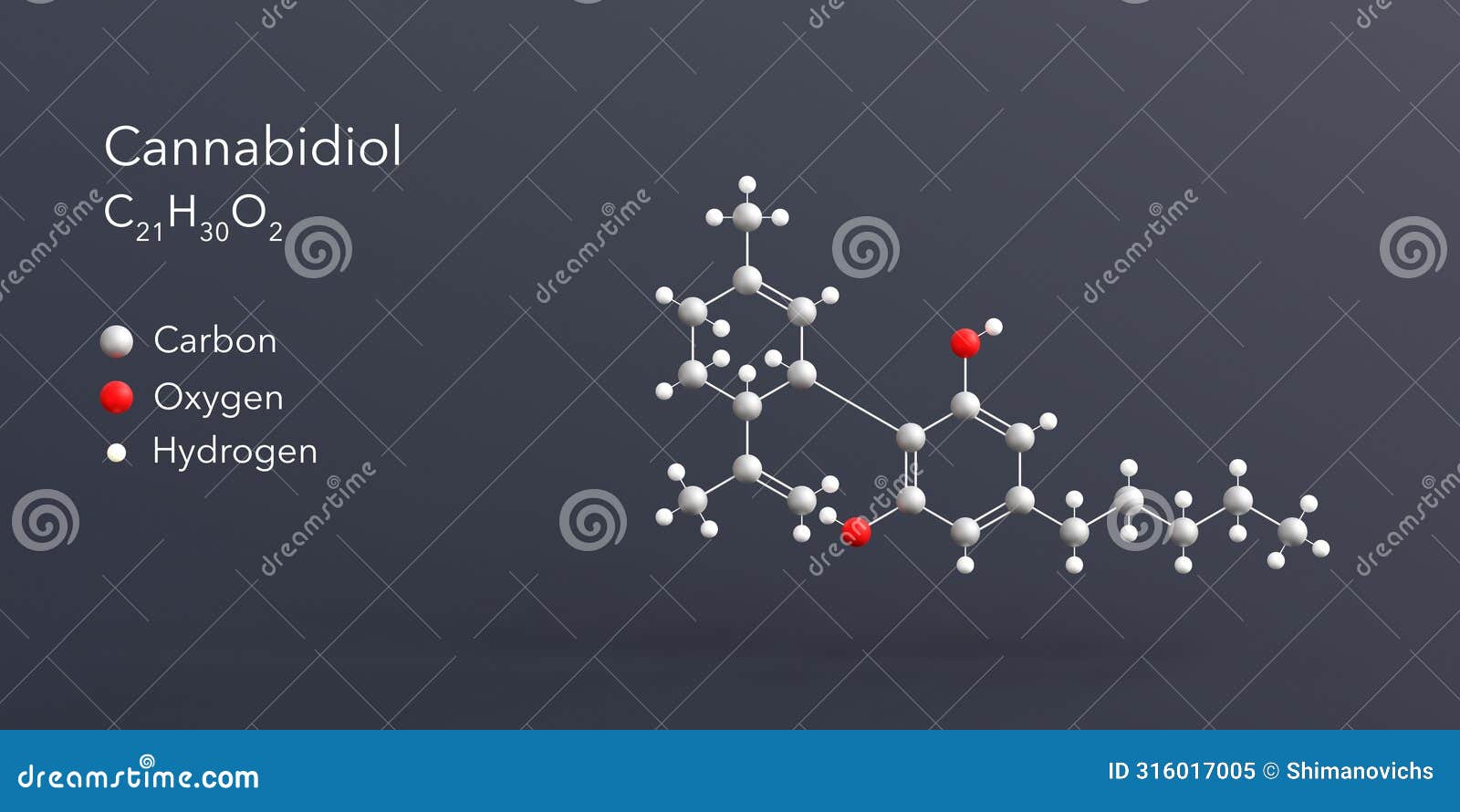 Cannabidiol Molecule 3d Rendering, Flat Molecular Structure With ...