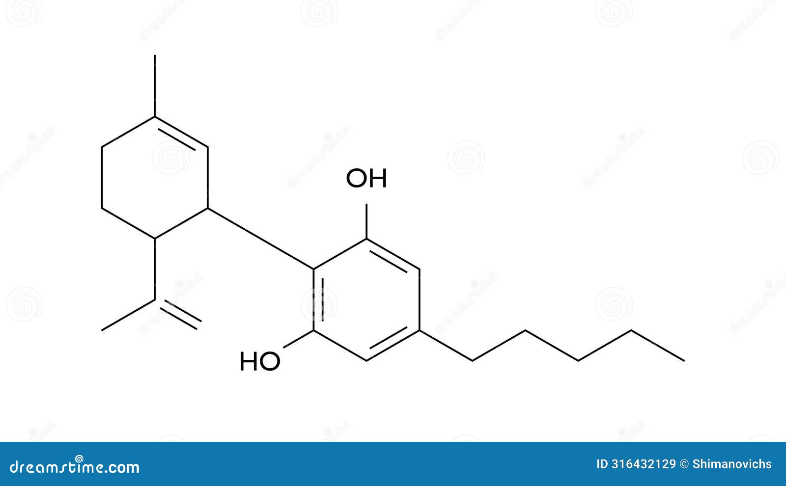 Cannabidiol Molecule, Structural Chemical Formula, Ball-and-stick Model ...