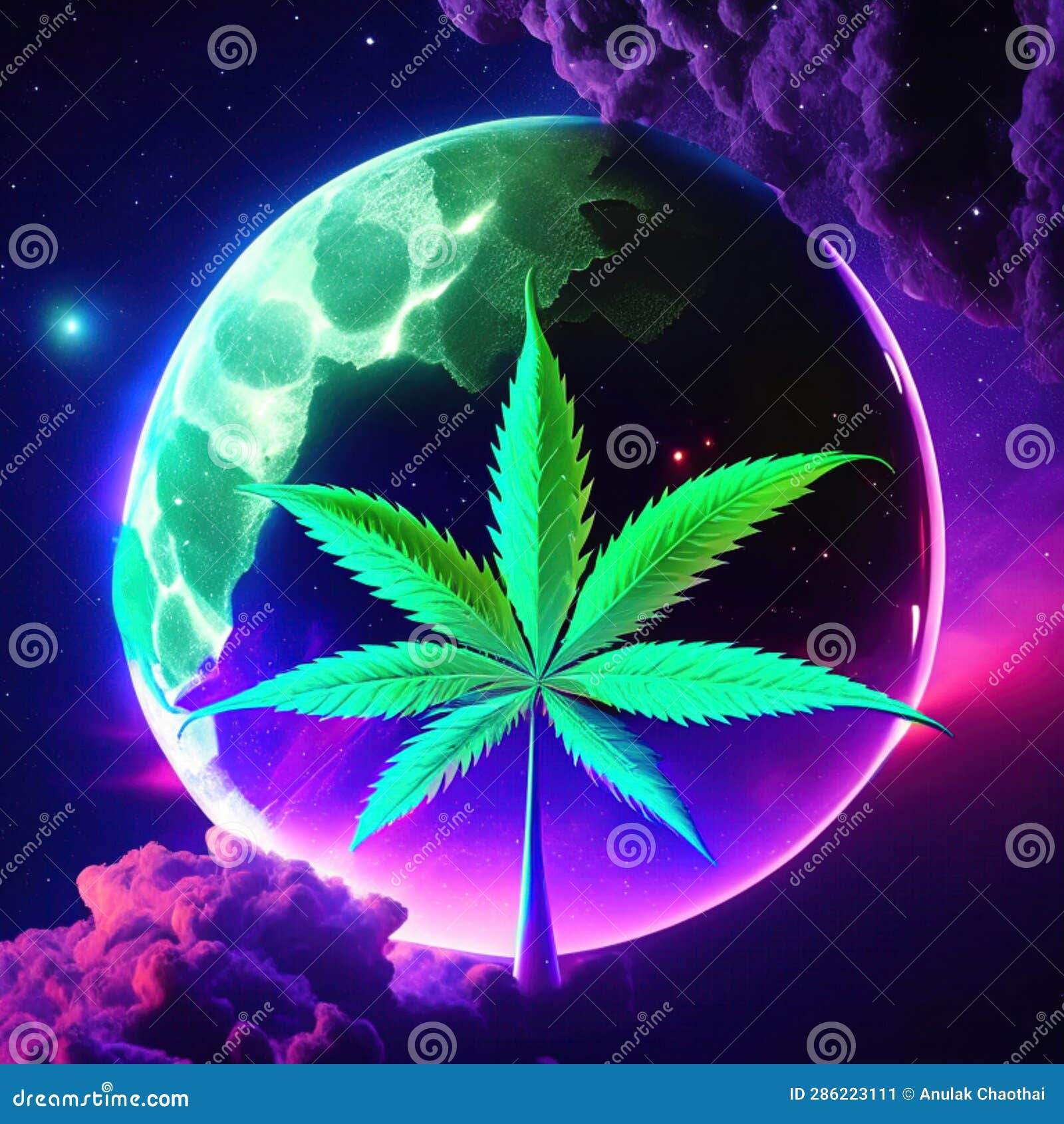 Cannabis Leaf on the Background of the Planet. Marijuana Leaves on the ...