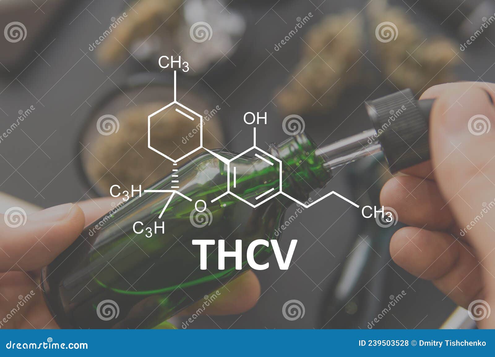 Cannabis with the THCV Chemical Formula. Tetrahydrocannabinol Molecule ...