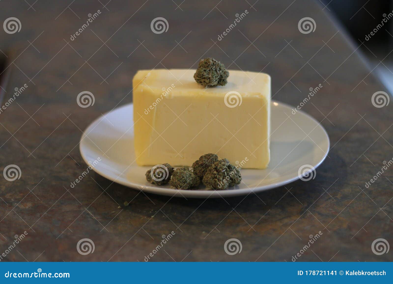 Cannabutter Process of Making. Buds of Marijuana in Front of a Stick of ...