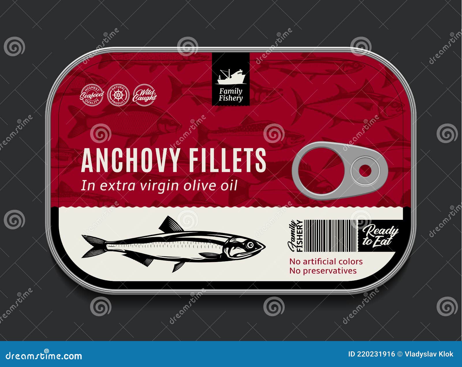 Canned Anchovy Label Template Stock Vector - Illustration of icon ...
