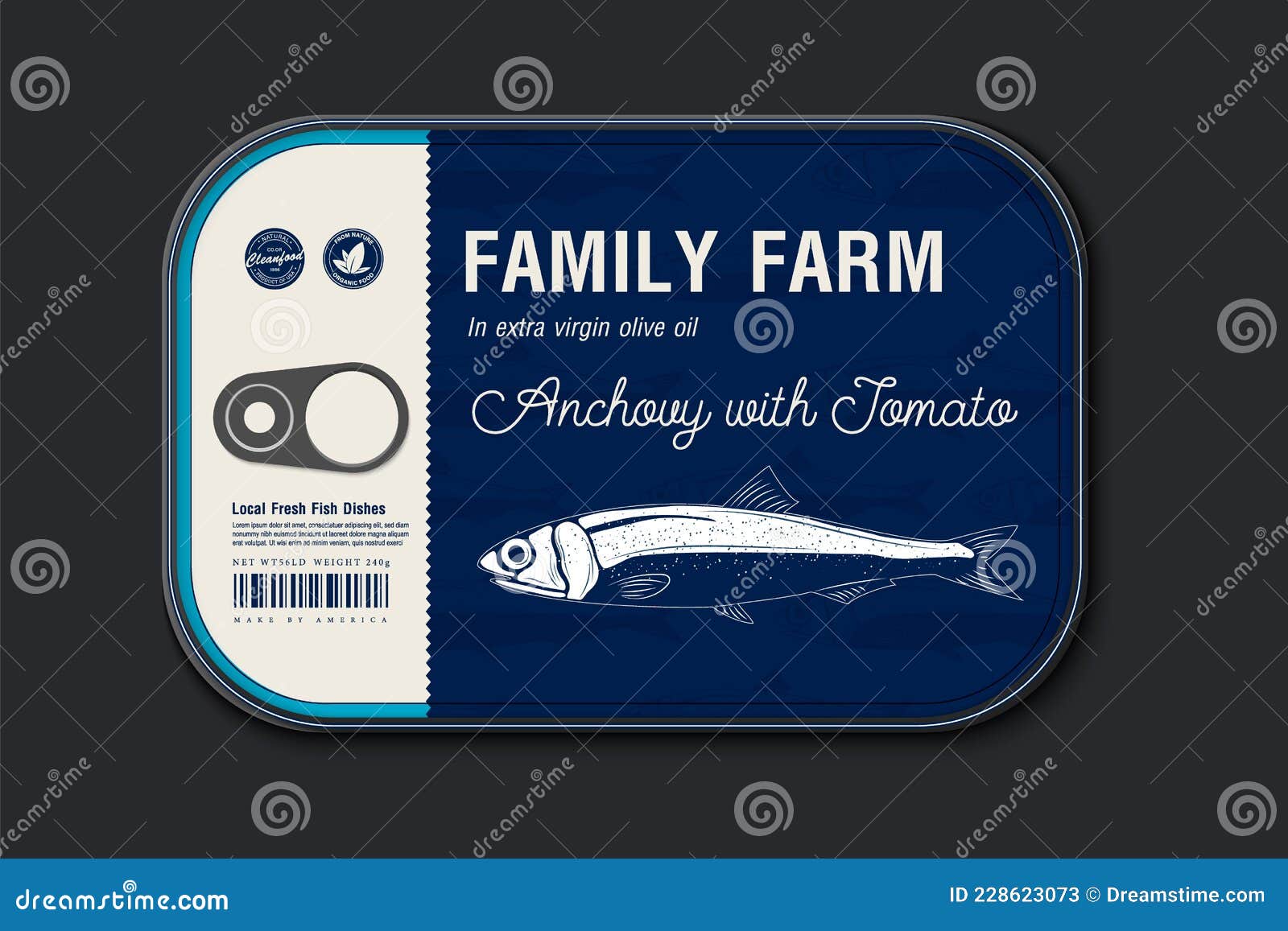 Canned Anchovy Label Template, Vector Fish Tin Can with Label Cover ...