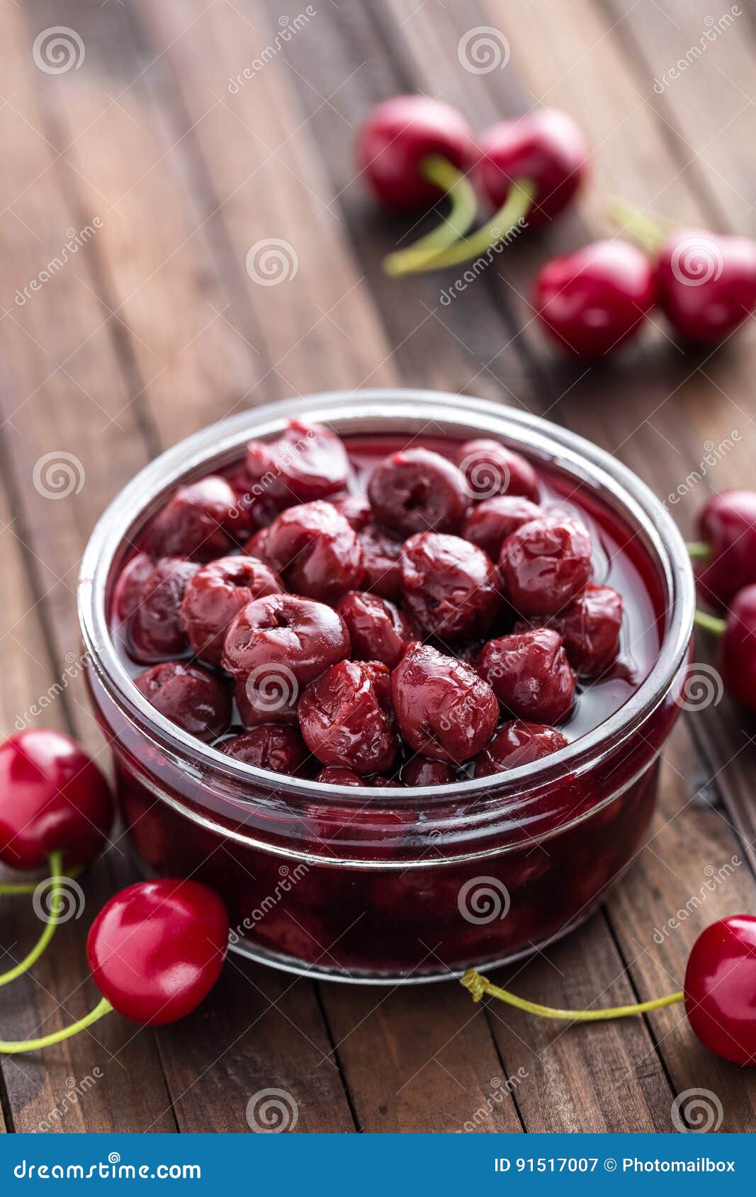 Canned Berries Cherry with Syrup in a Glass Jar Stock Image - Image of ...