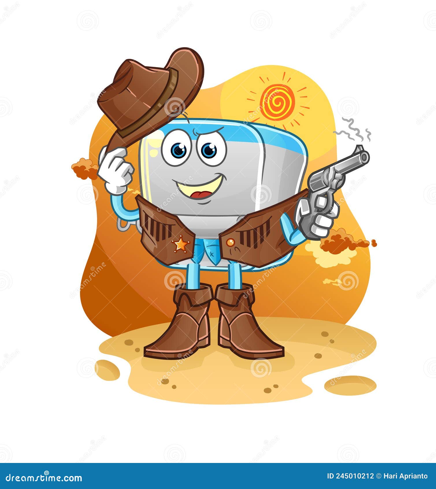 Canned Fish Cowboy with Gun Character Vector Stock Vector ...